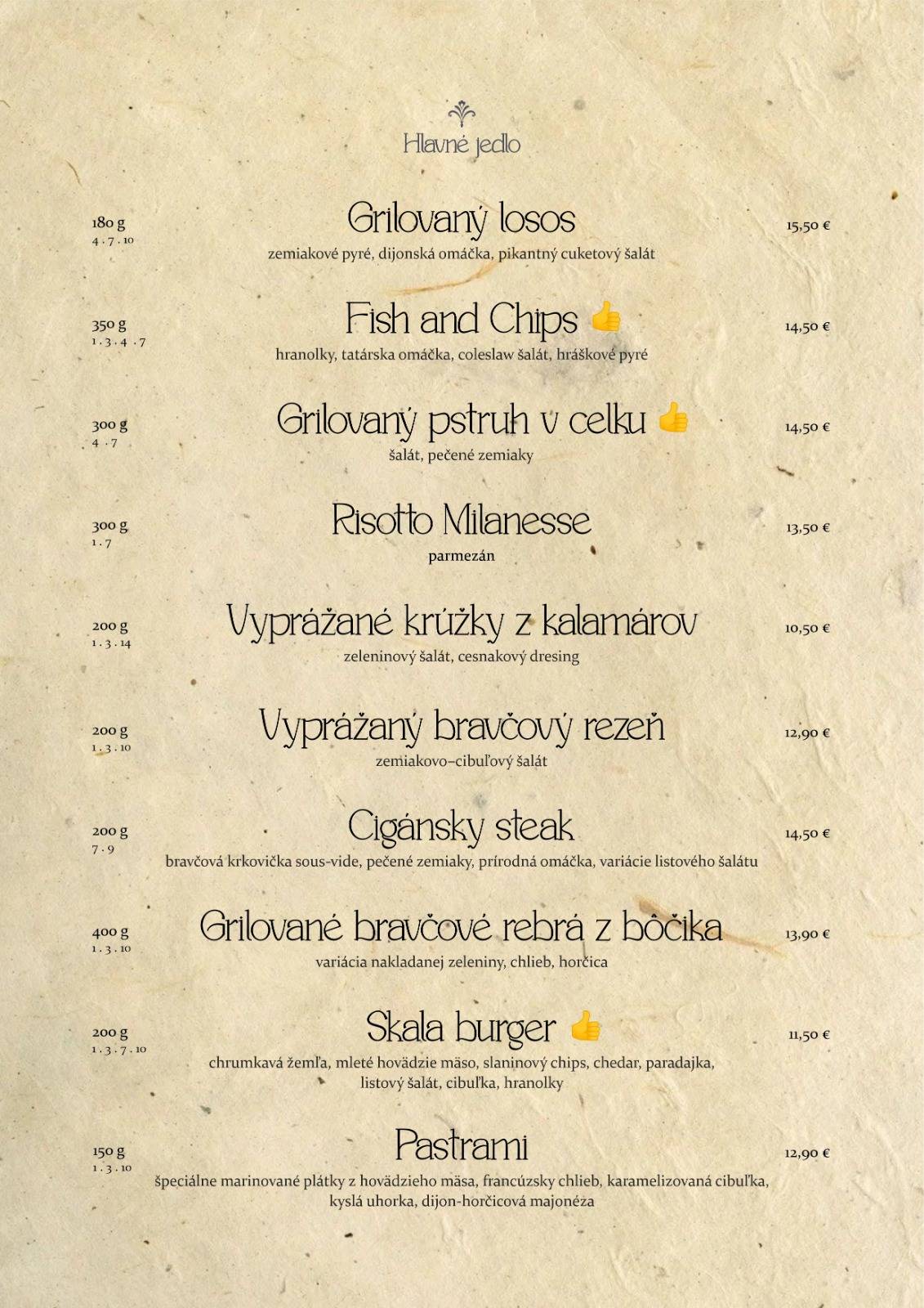Menu at Reštaurácia Skala restaurant, Stupava