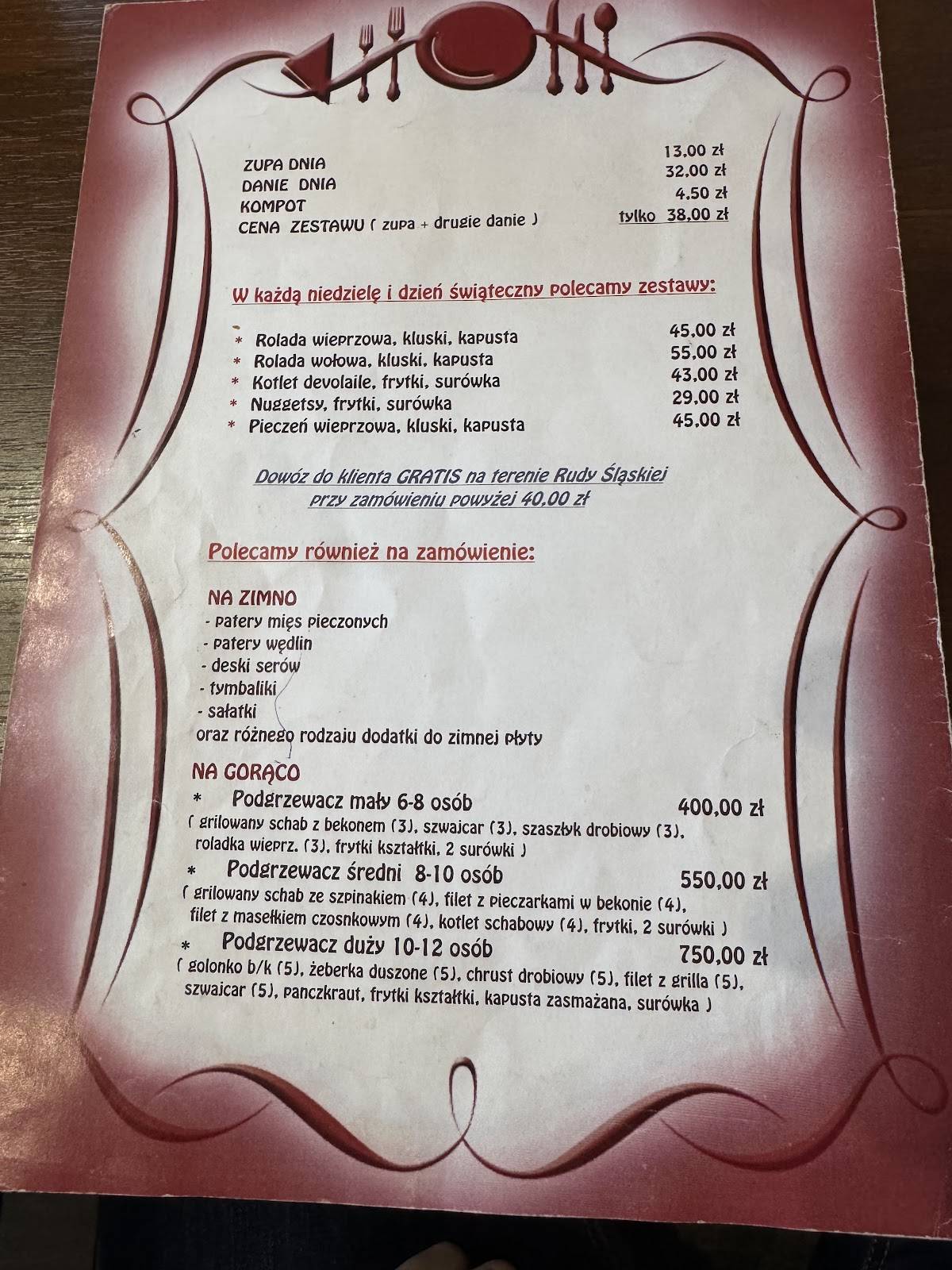 Menu at Restauracja Katarzynka restaurant, Ruda Slaska