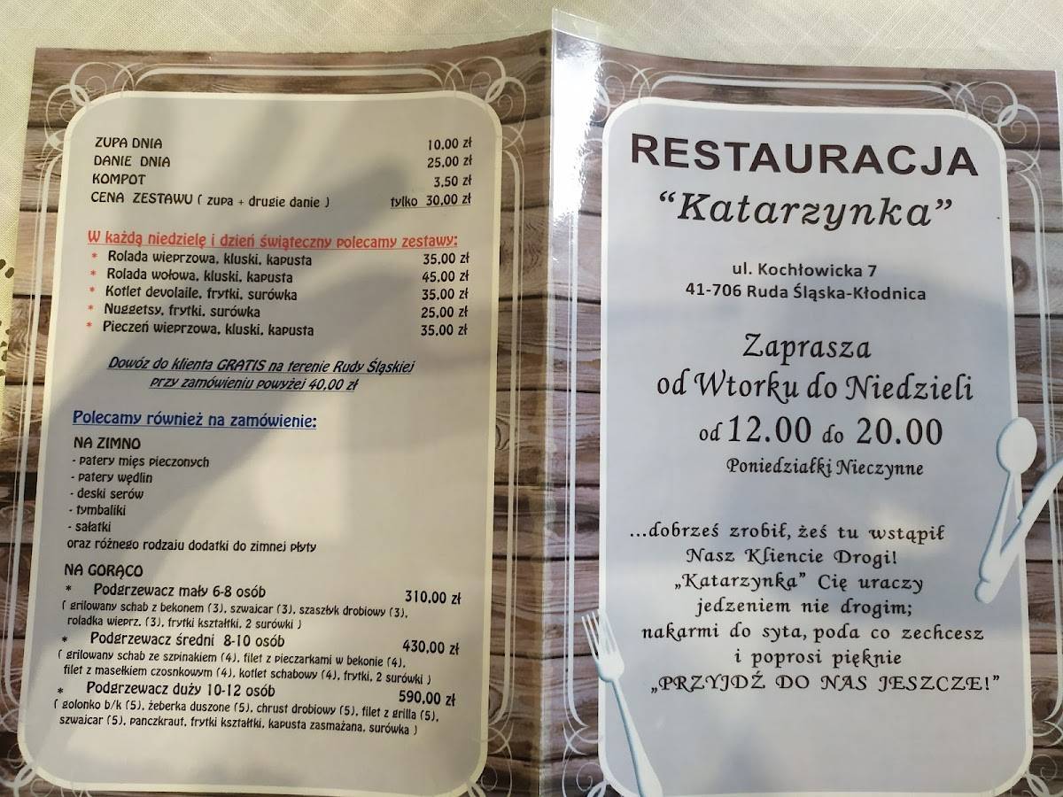 Menu at Restauracja Katarzynka restaurant, Ruda Slaska