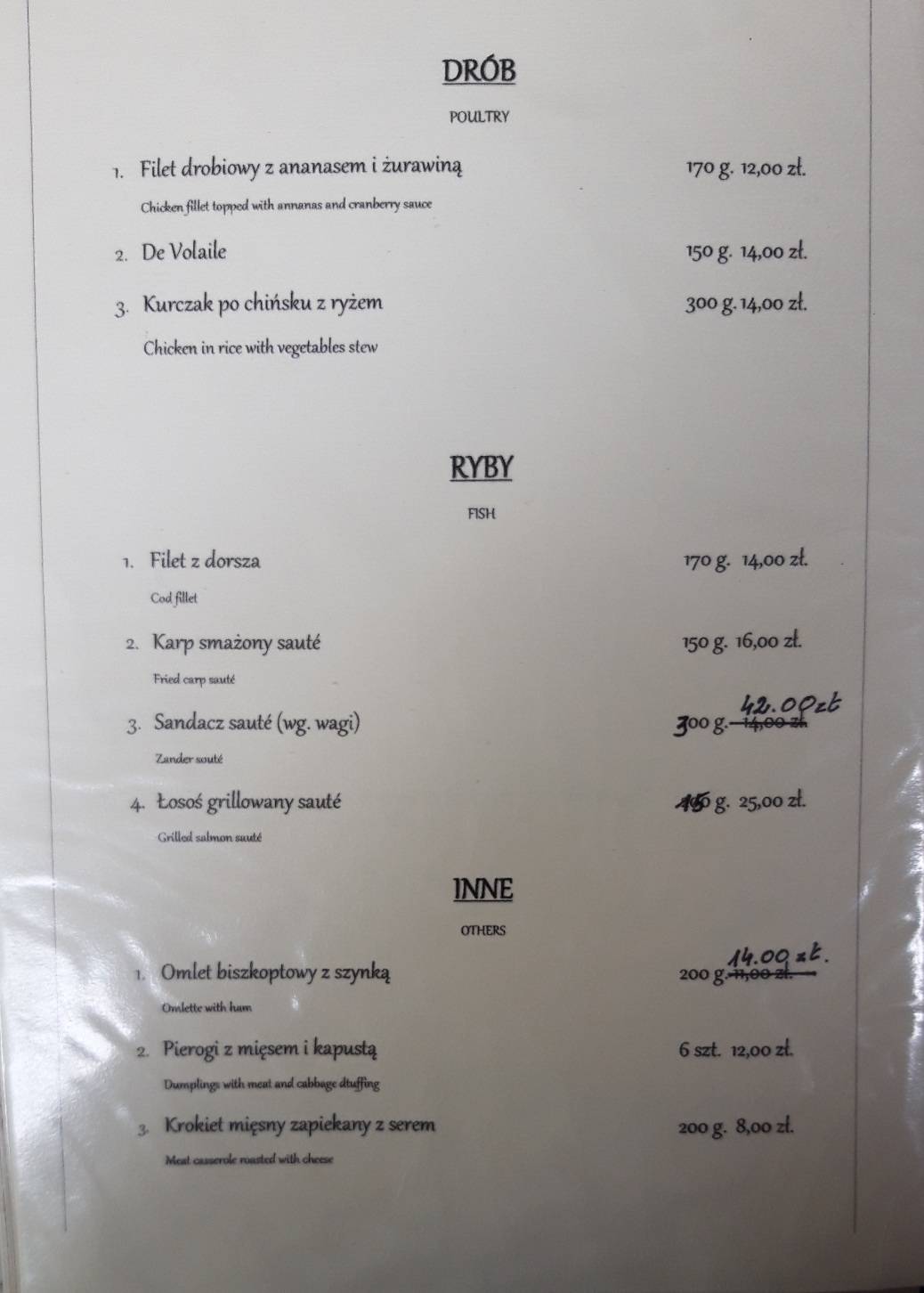 Menu at Restauracja Pod Żubrem restaurant, Poland, ul. Wojciechowskiego