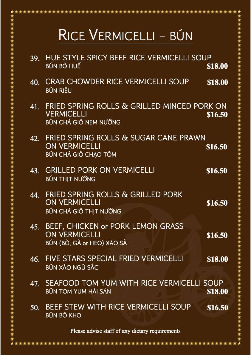 Menu at 5 Star restaurant, Christchurch, 250 Clyde Rd