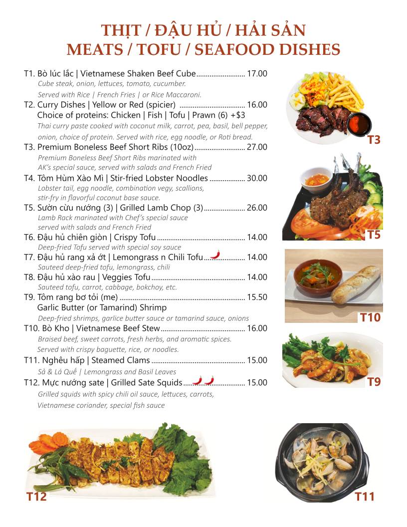 Menu at AK Kitchen restaurant, San Jose