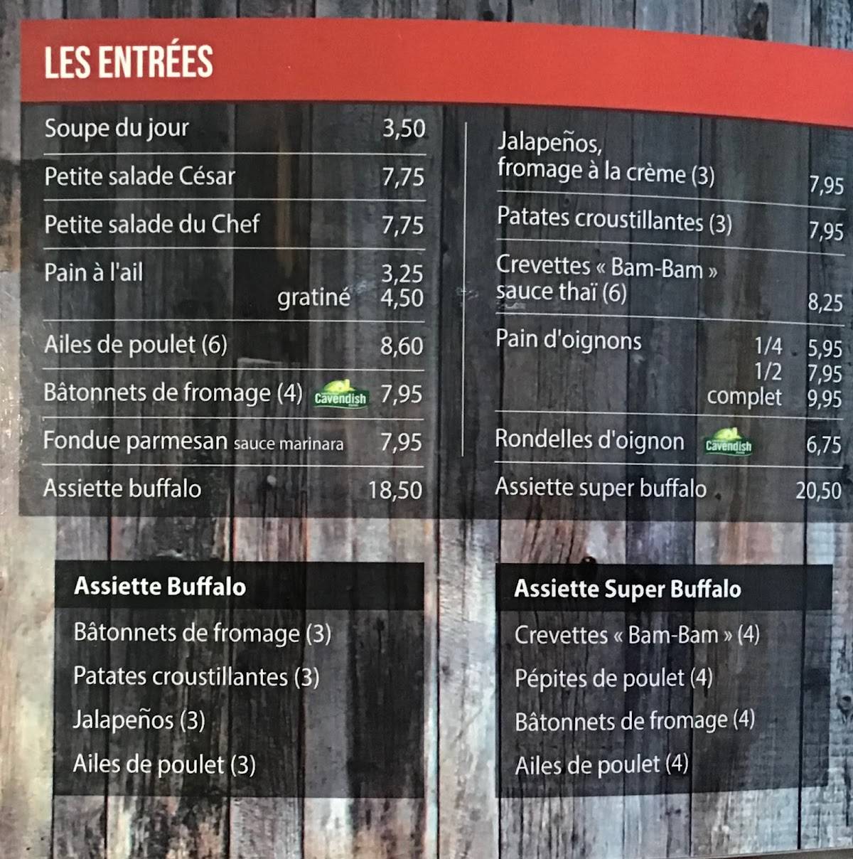 Menu au Restaurant Les Ailes Buffalo, Trois-Rivières, 310 Bd Thibeau ...