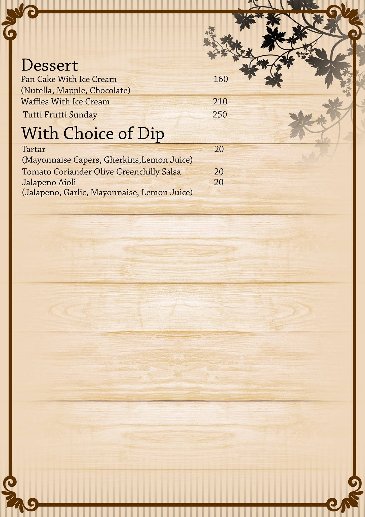 Menu at Ambience, Mughal Sarai