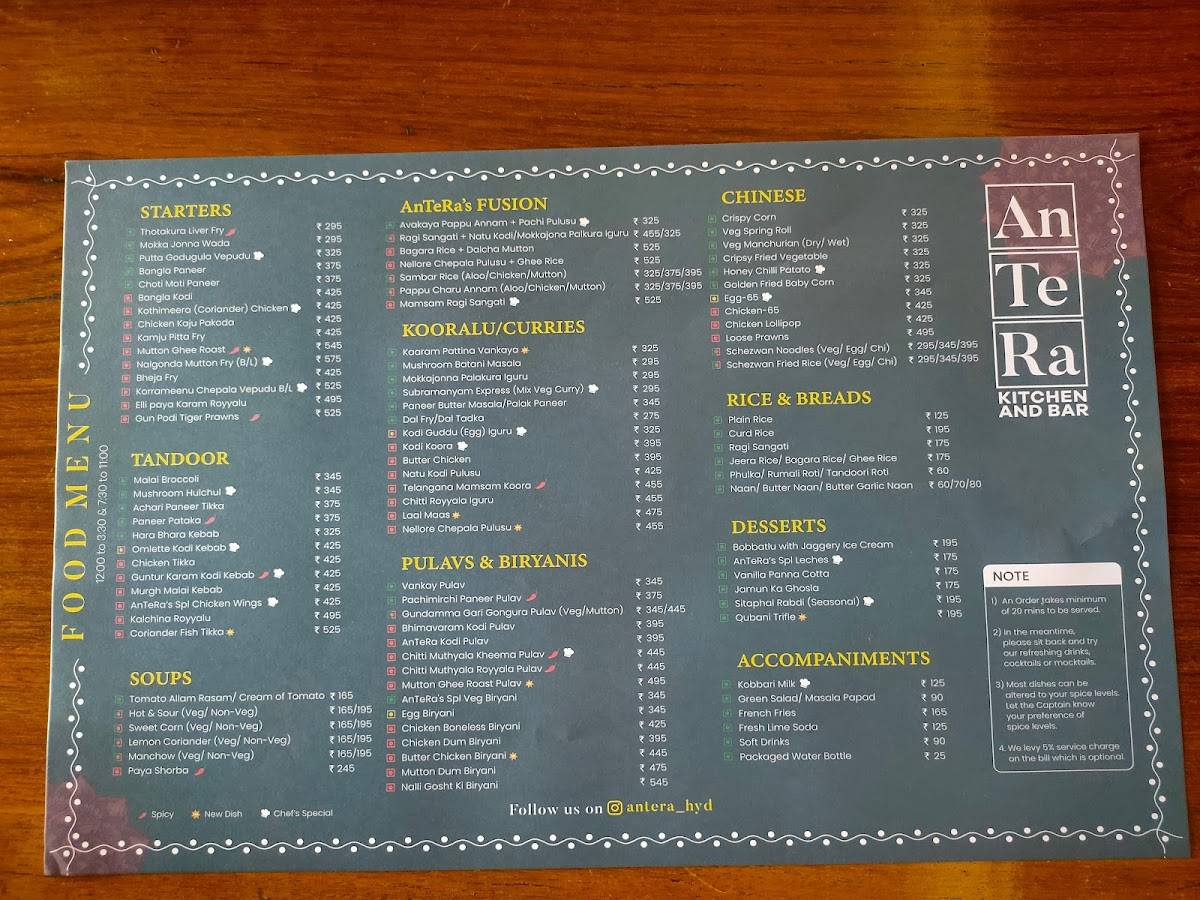 Menu at AnTeRa Kitchen and Bar, Hyderabad
