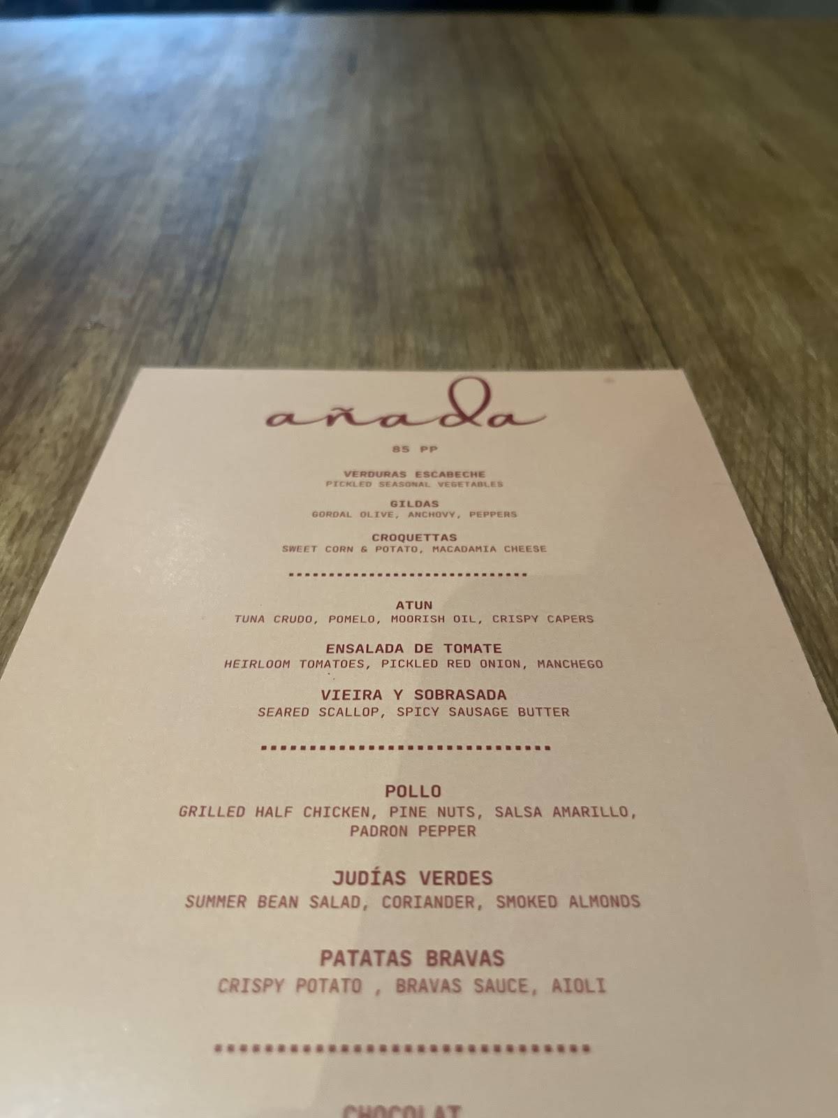Menu at Añada Bar & Restaurant, Fitzroy