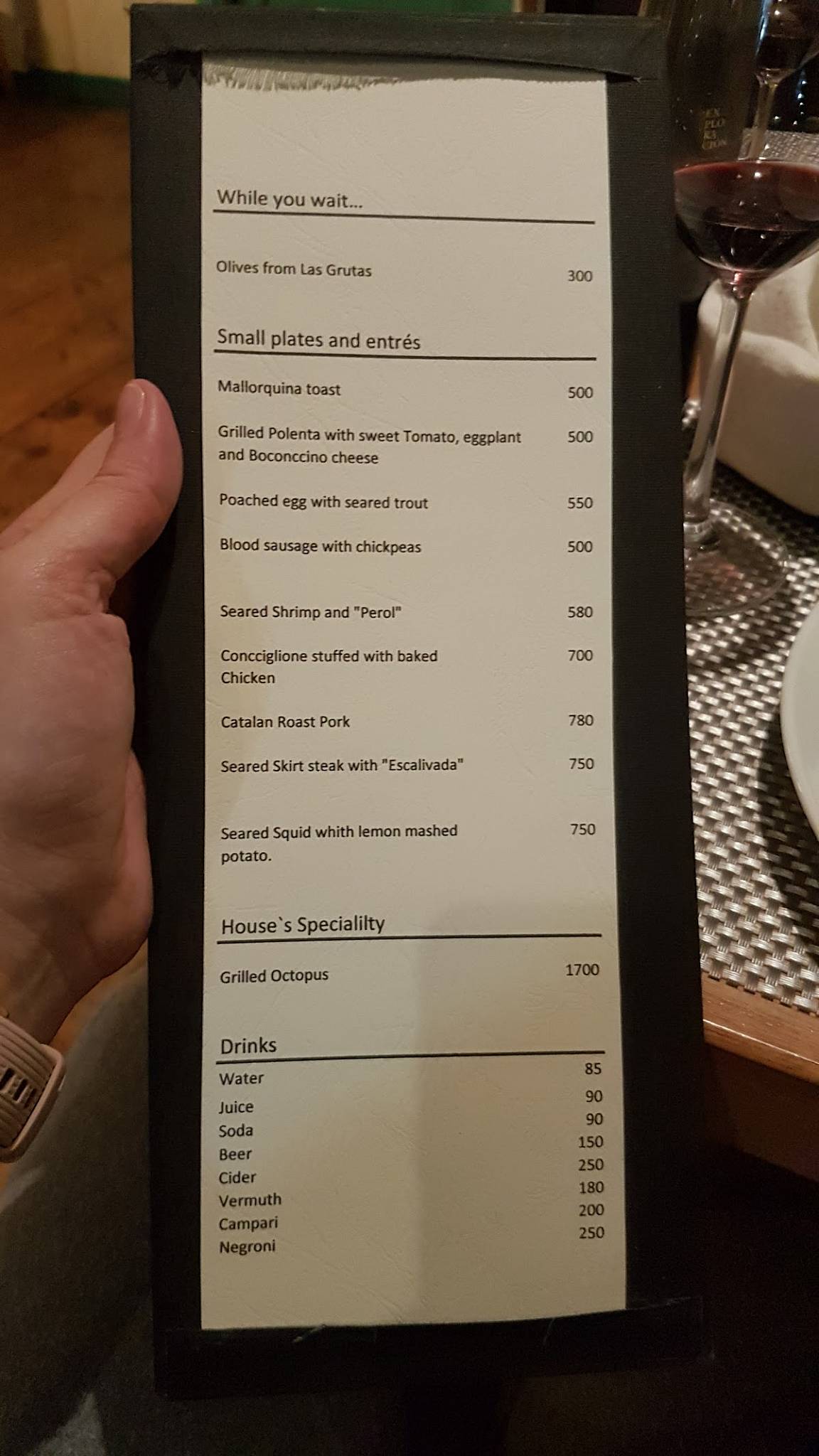 Menu at Ãnima restaurant, San Carlos de Bariloche