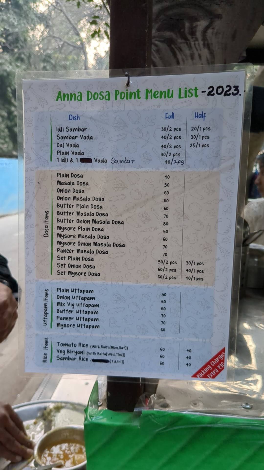 Menu at Anna Dosa Point, New Delhi, C.45
