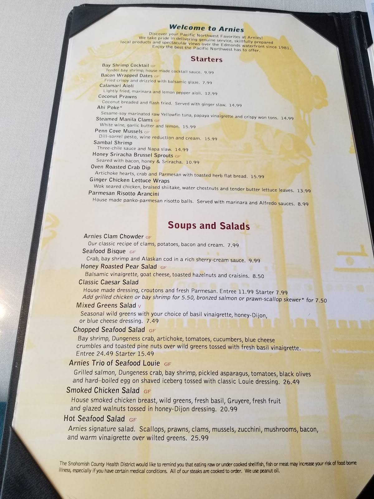 Menu at Arnies Restaurant Edmonds, Edmonds