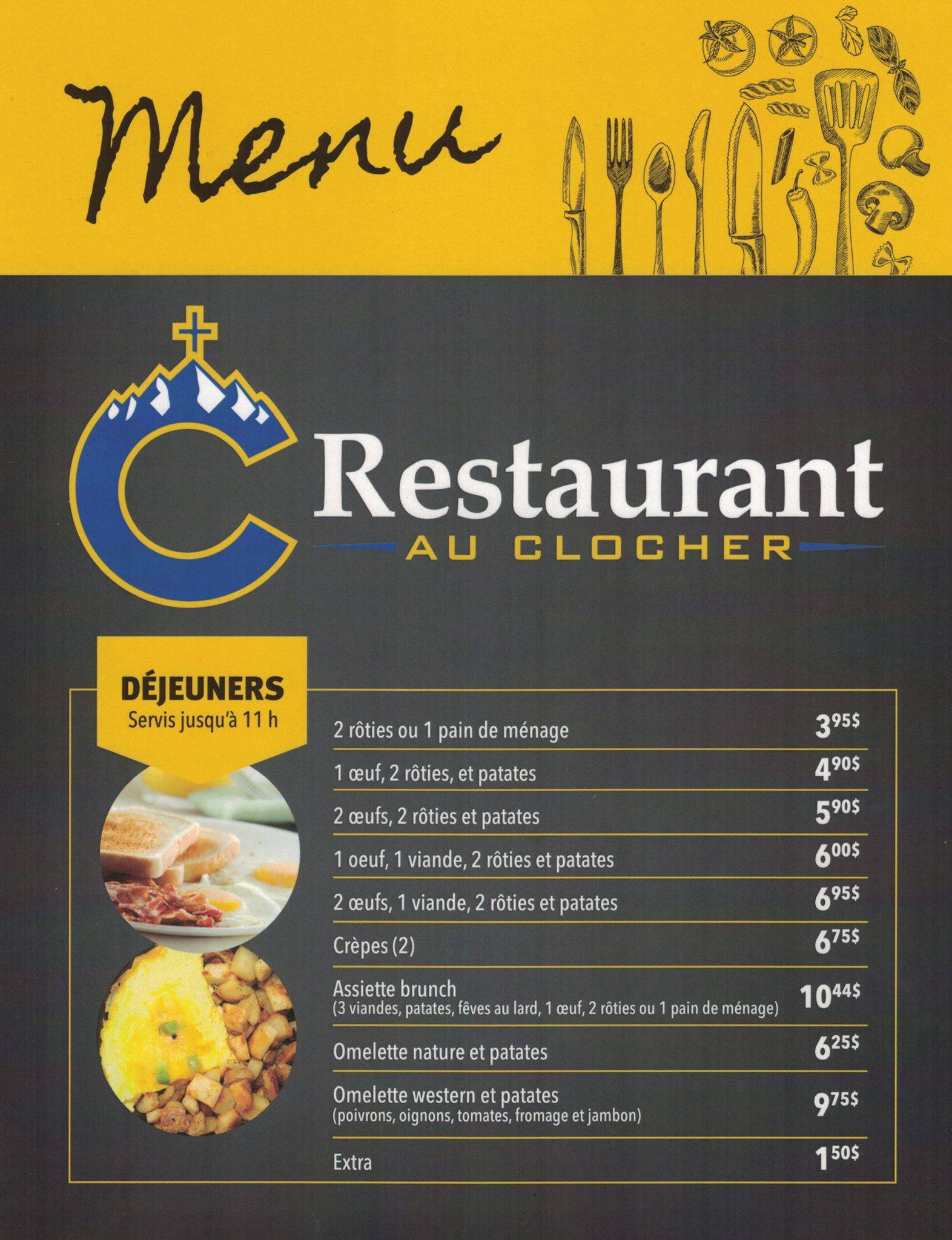 Menu au Restaurant au Clocher Saint-Stanislas QC, Canada