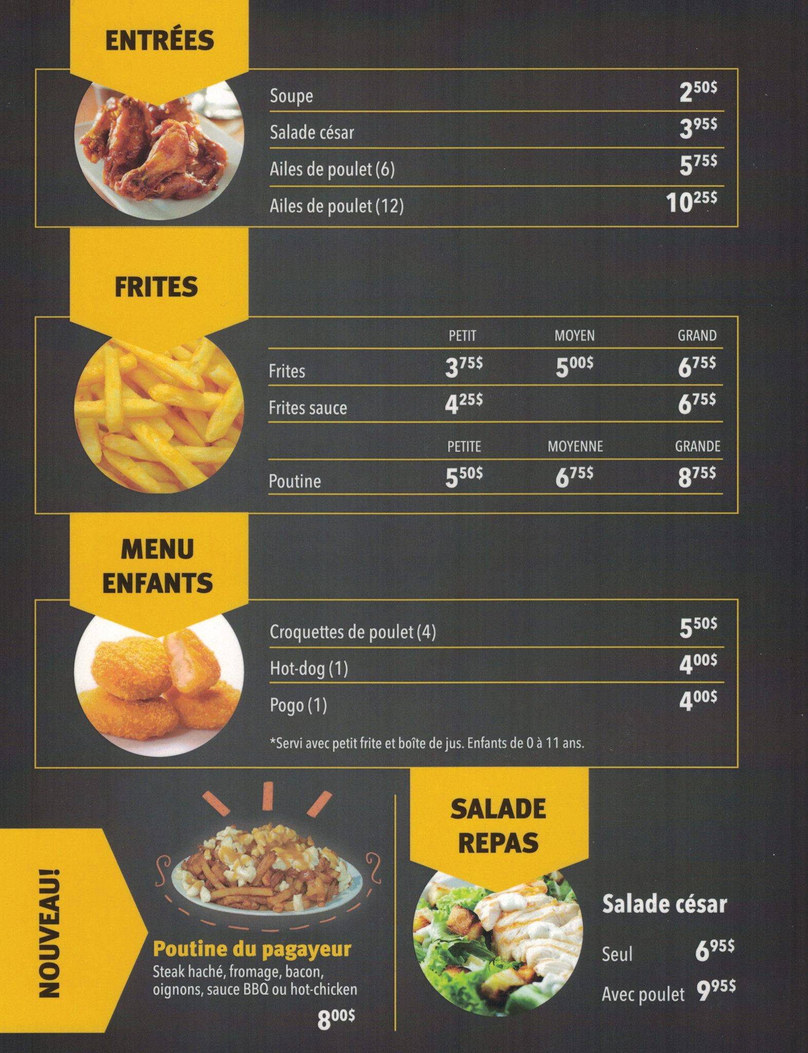 Menu au Restaurant au Clocher Saint-Stanislas QC, Canada