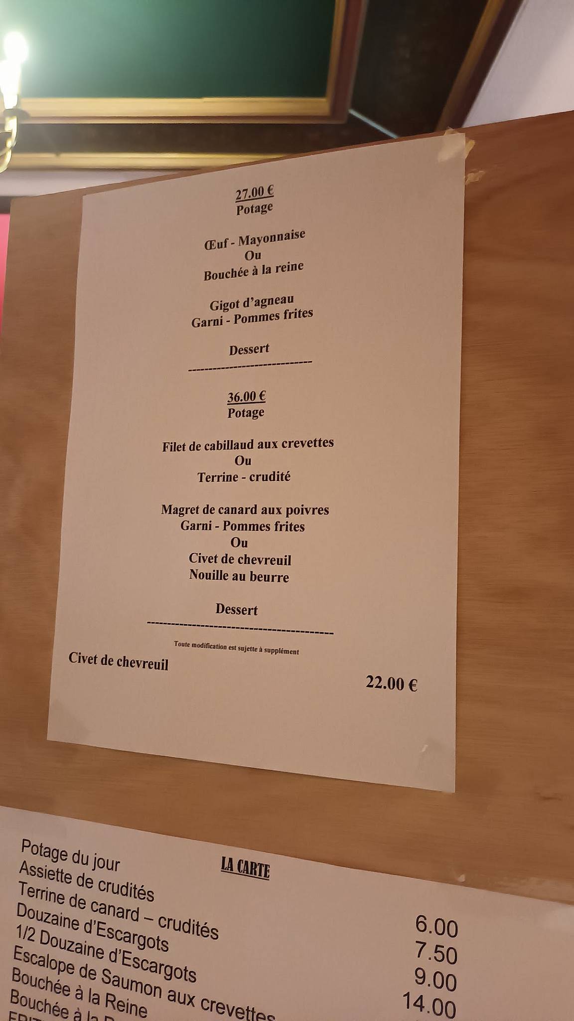 Menu au Restaurant Au Coq Illfurth France, Illfurth