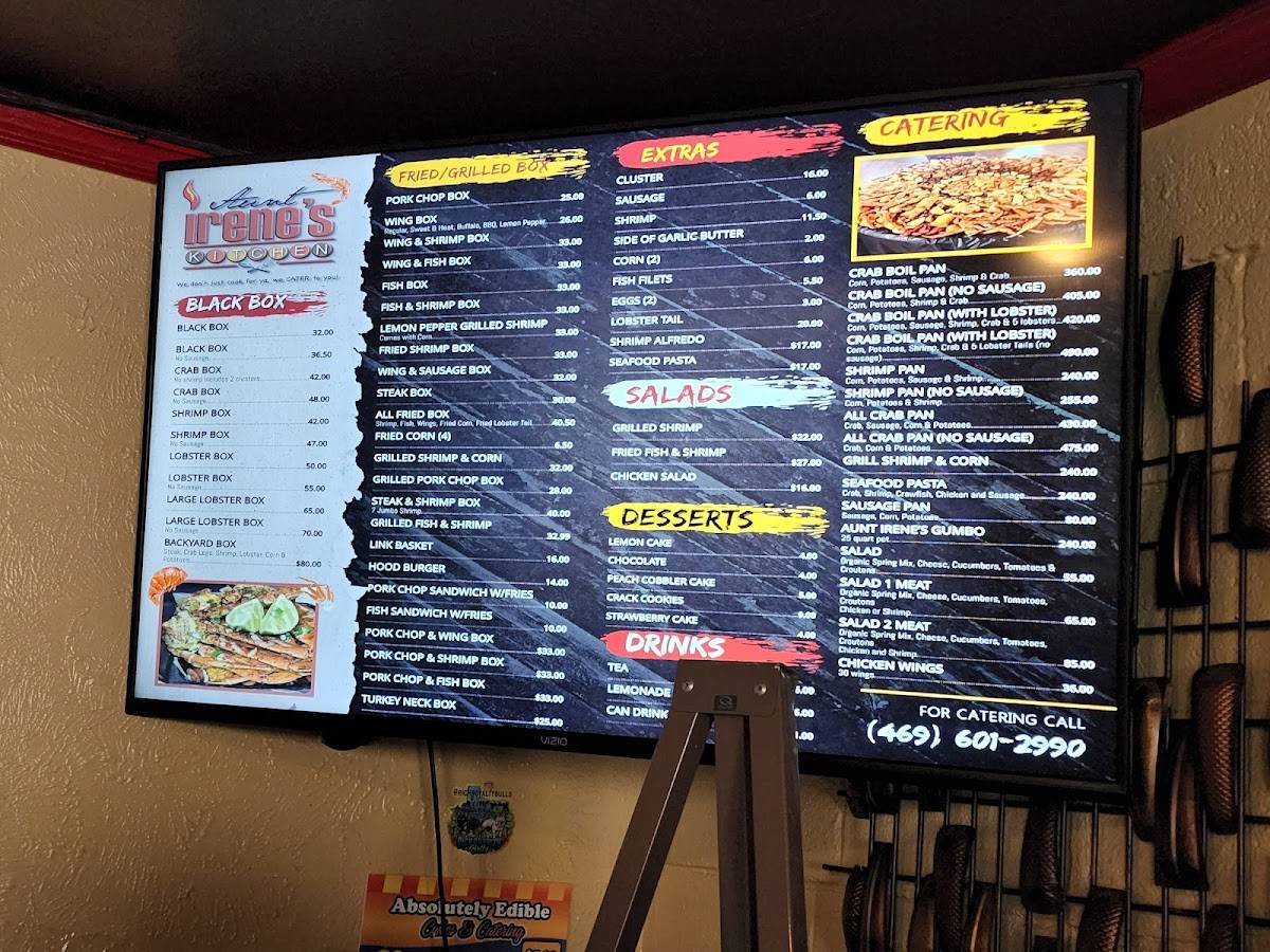 Menu at Aunt Irene Kitchen restaurant, Dallas, S Malcolm X Blvd