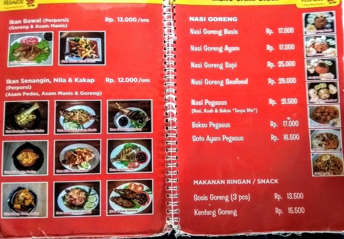 Menu at Ayam Penyet Pegasus restaurant, Pontianak, Jl. Gusti Hamzah No.99