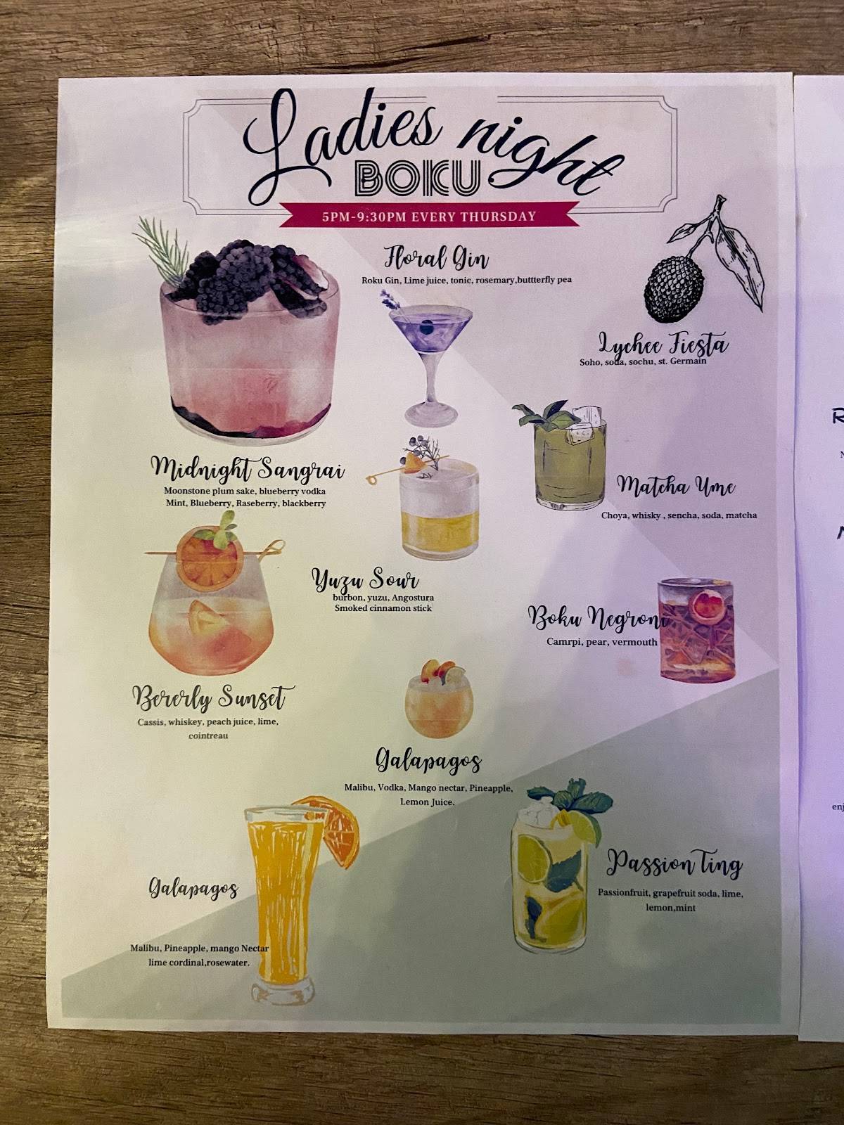 Menu at BOKU (Yonge St.) restaurant, Toronto, 530 Yonge St