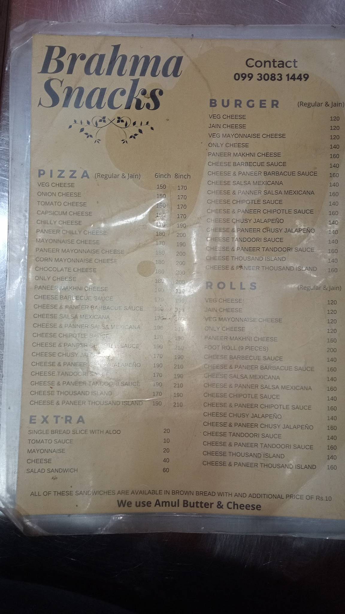 Menu at BRAHMA SNACKS, Mumbai