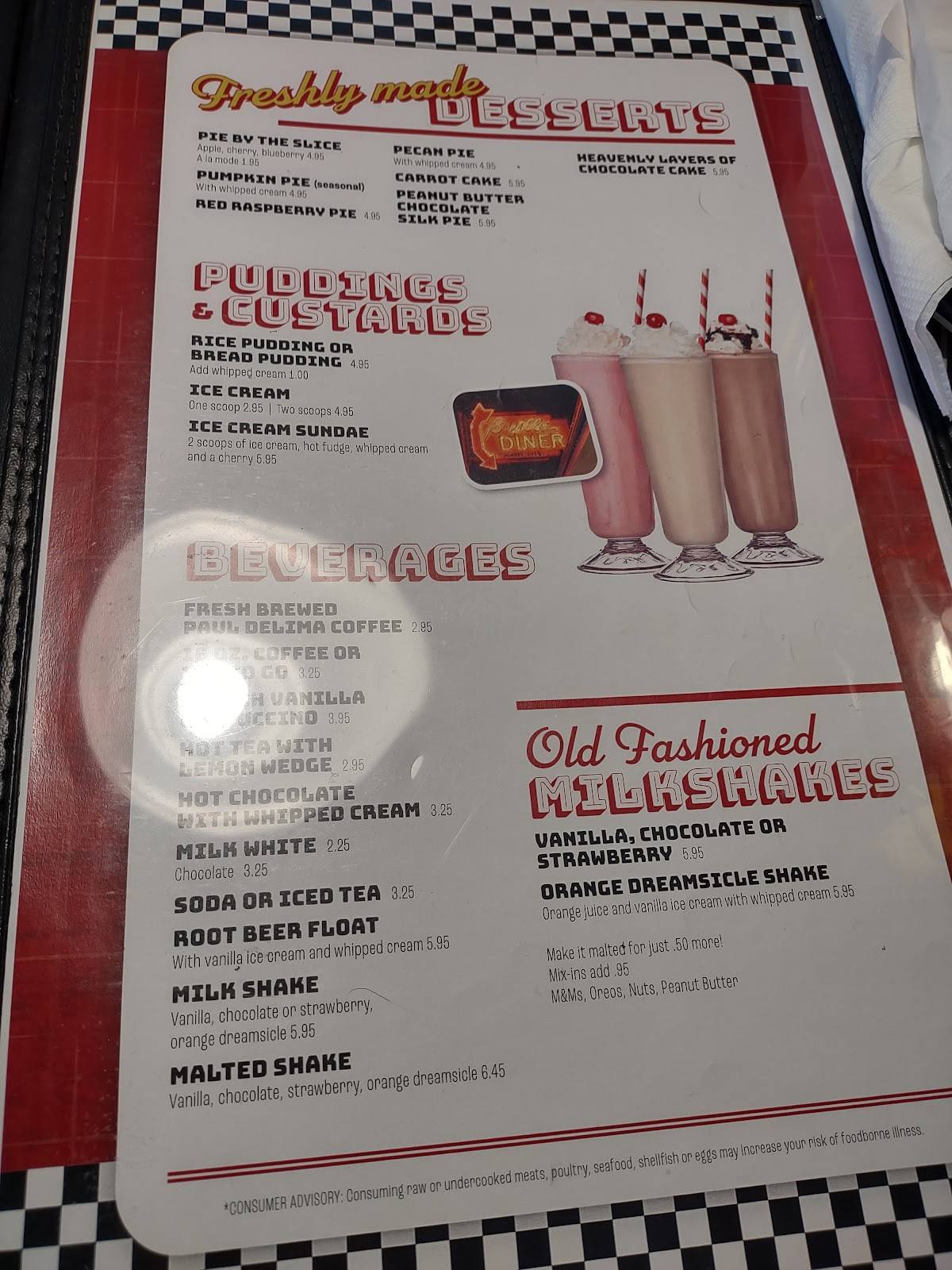 Menu at B'Ville Diner restaurant, Baldwinsville