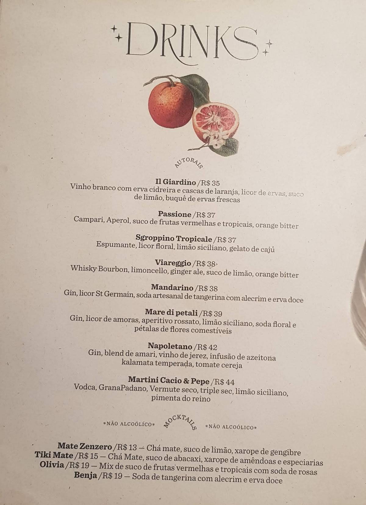 Menu em Babbo Osteria restaurante, Rio de Janeiro