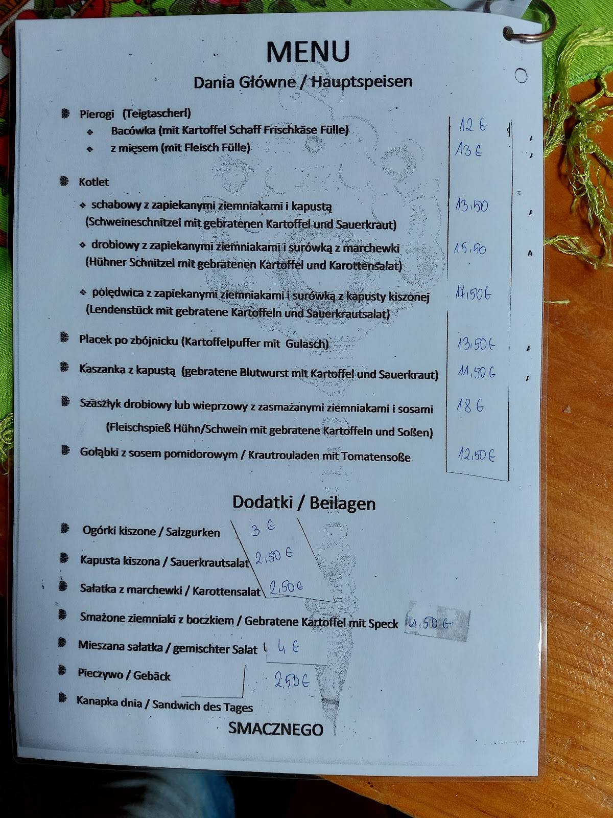 Menu at Bacówka -- Berghütte restaurant, Vienna