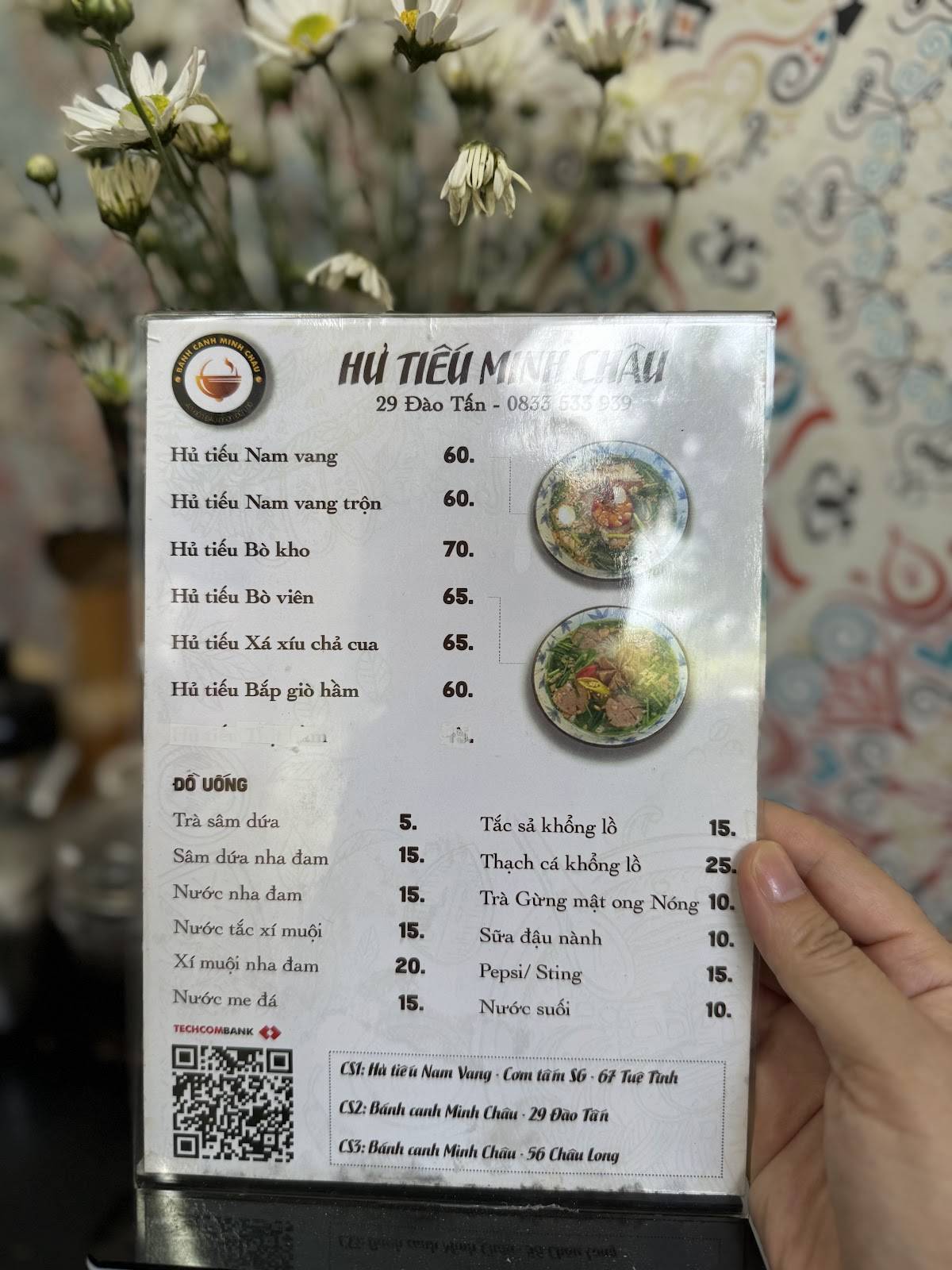 Menu at Bánh canh ghẹ Minh Châu restaurant, Hanoi