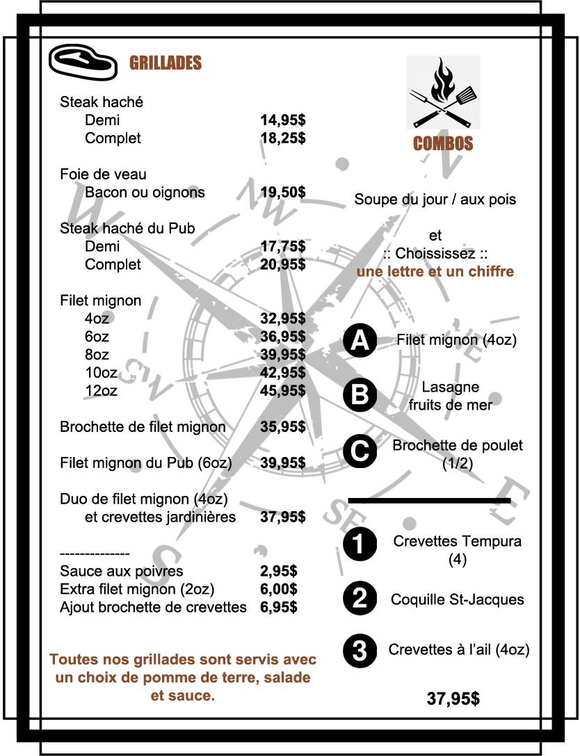 Carta de Restaurant-Bar le 21, Matane