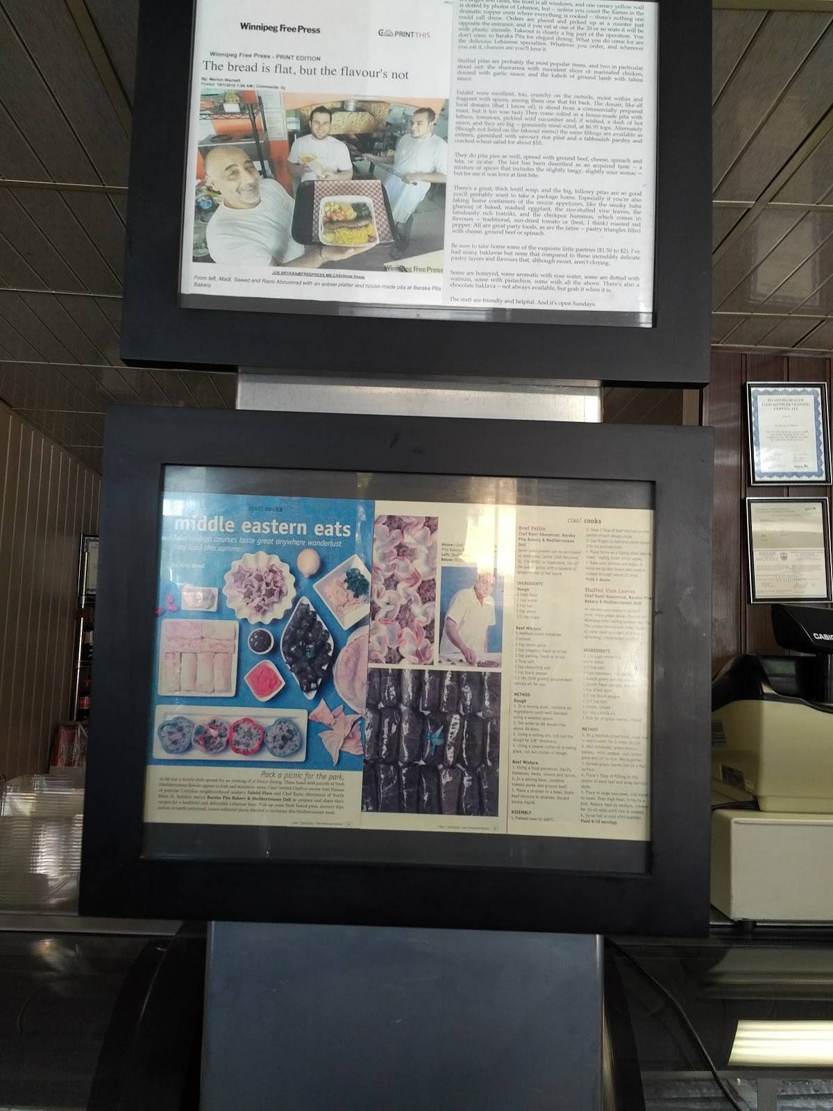 Menu at Baraka Pita Bakery & Restaurant, Winnipeg