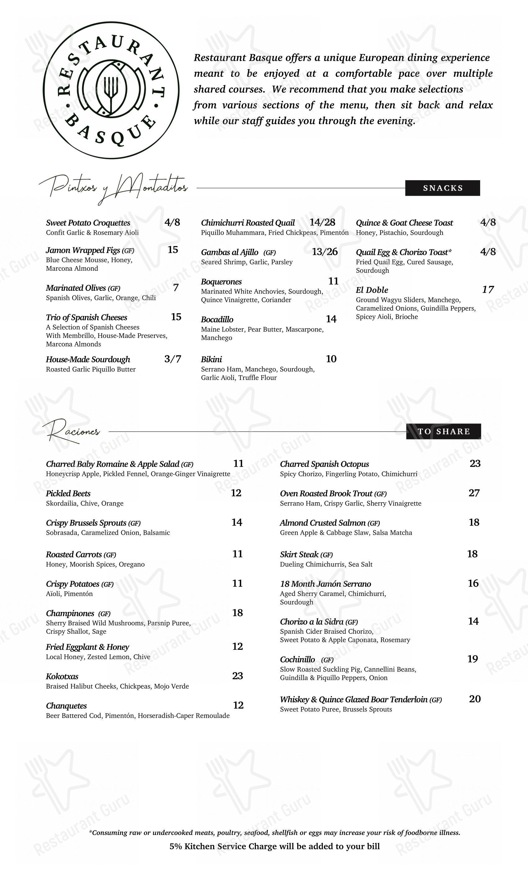 Menu at Restaurant Basque, Tulsa, 114 N Boston Ave