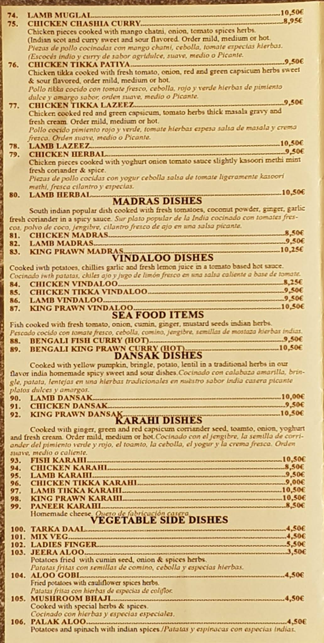 Menu at Bay Leaf Restaurant & Curry House, L'Albir