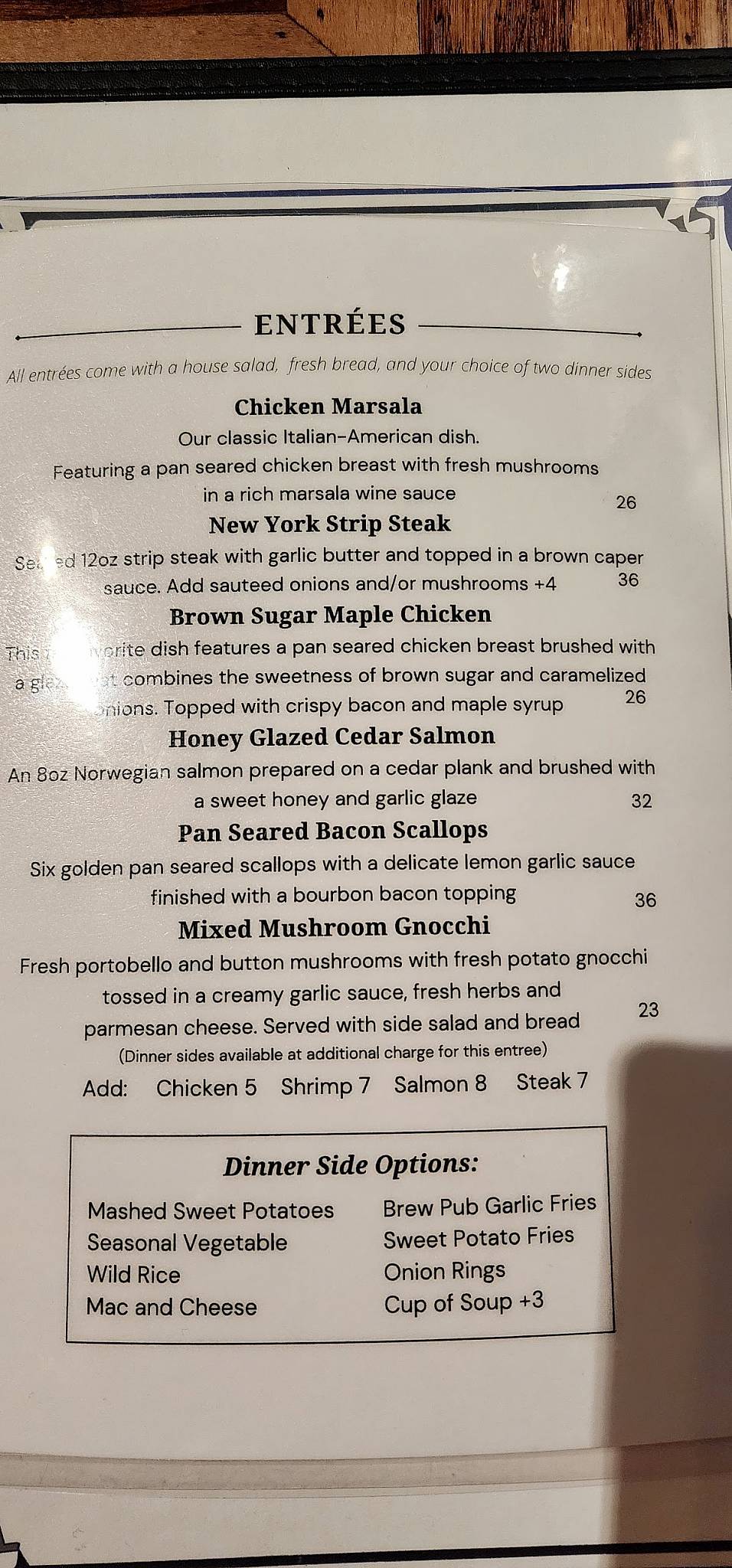 Menu at Beck's Bistro restaurant, Wellsboro