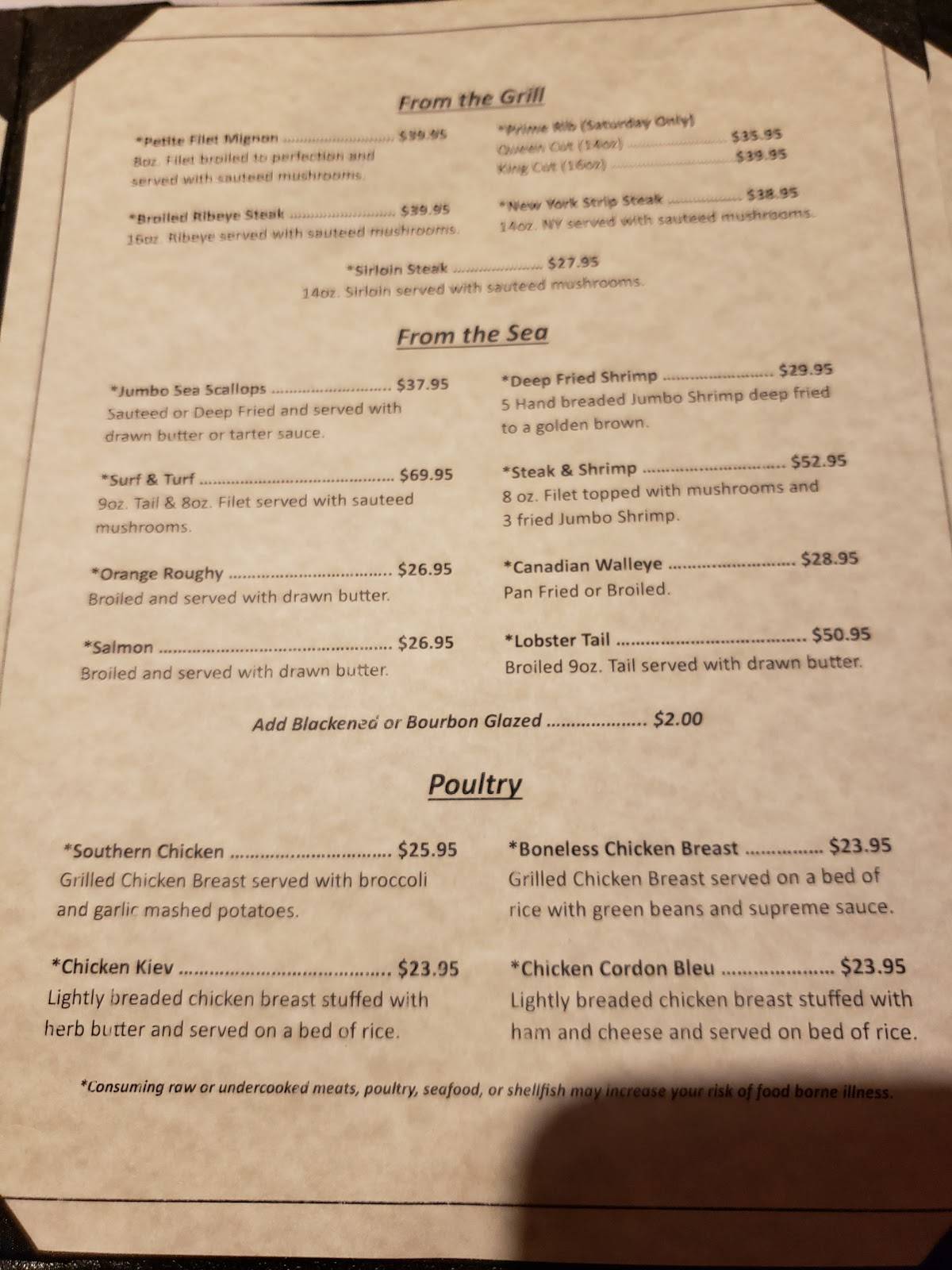 Menu at Benedetti's Supper Club, Beloit