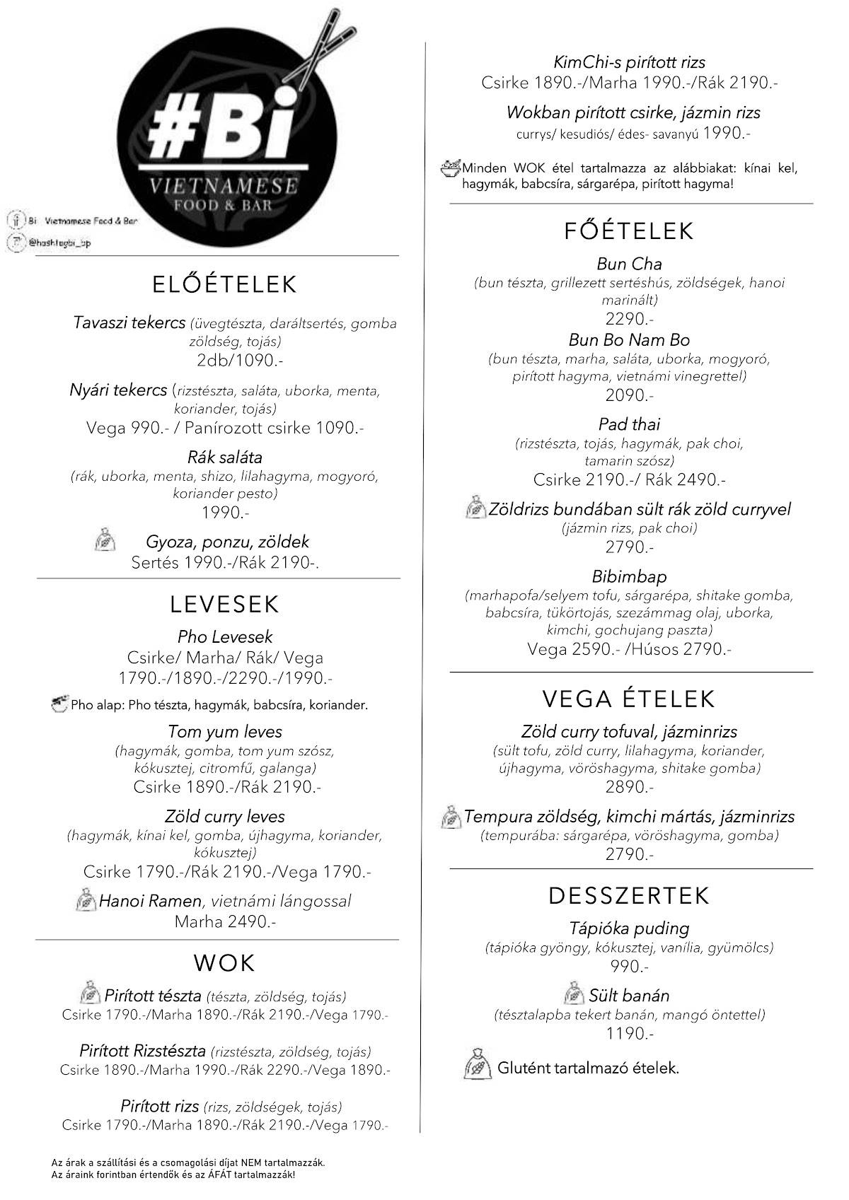 Menu at #Bi Vietnamese food&bar, Budapest