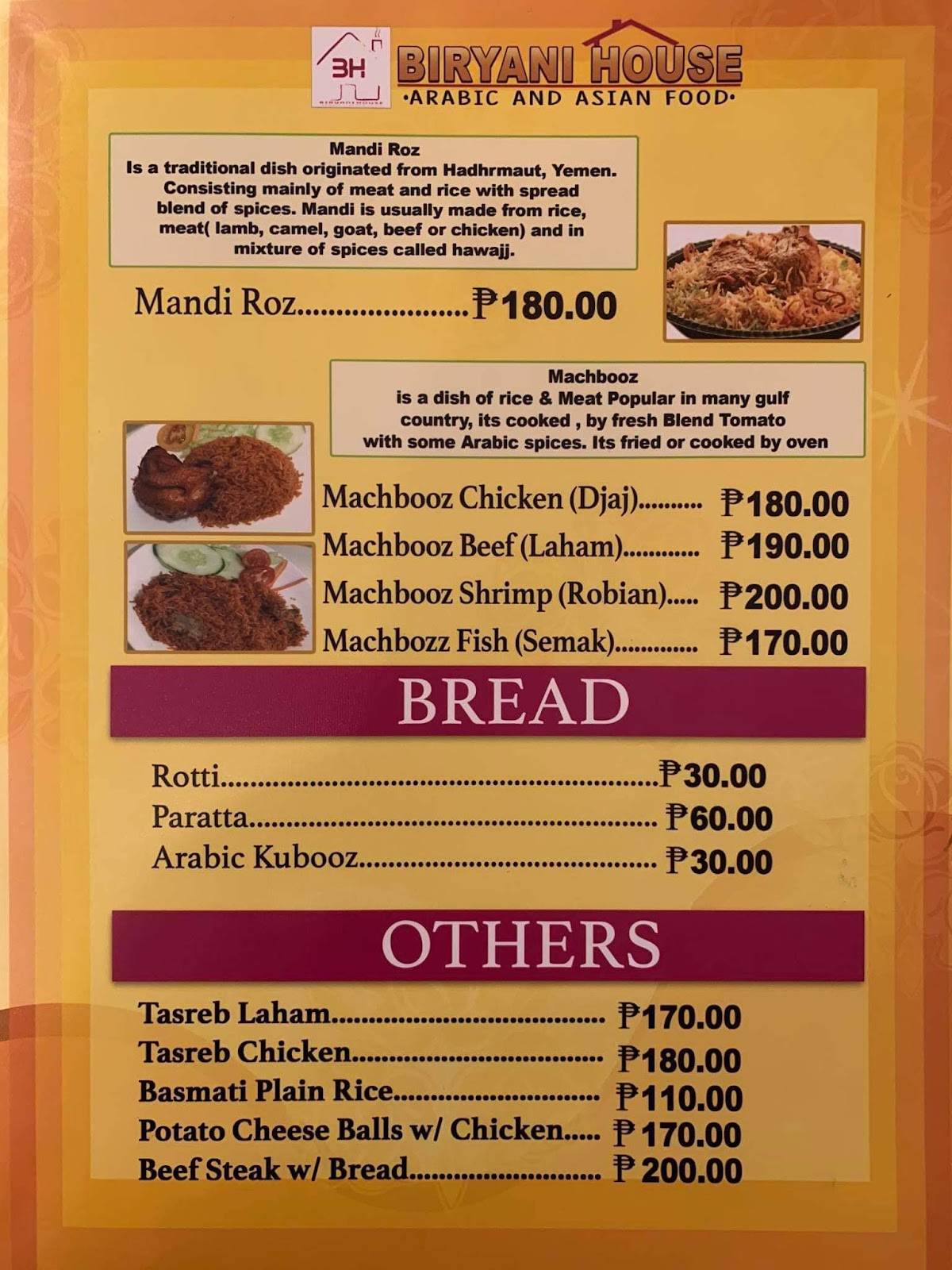 Carta del restaurante Biryani House - Davao Ecoland Branch, Dávao