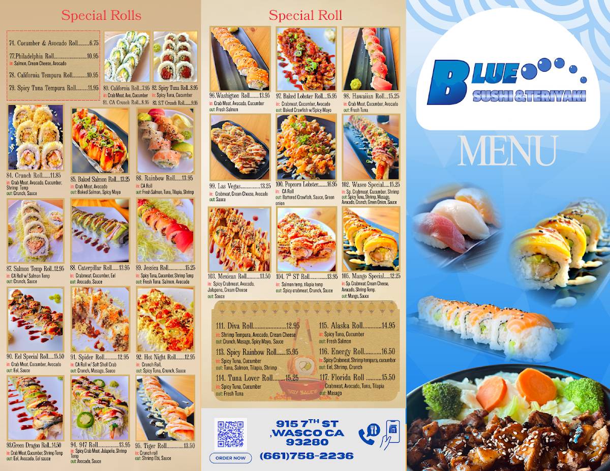 Menu at Blue sushi&Teriyaki restaurant, Wasco