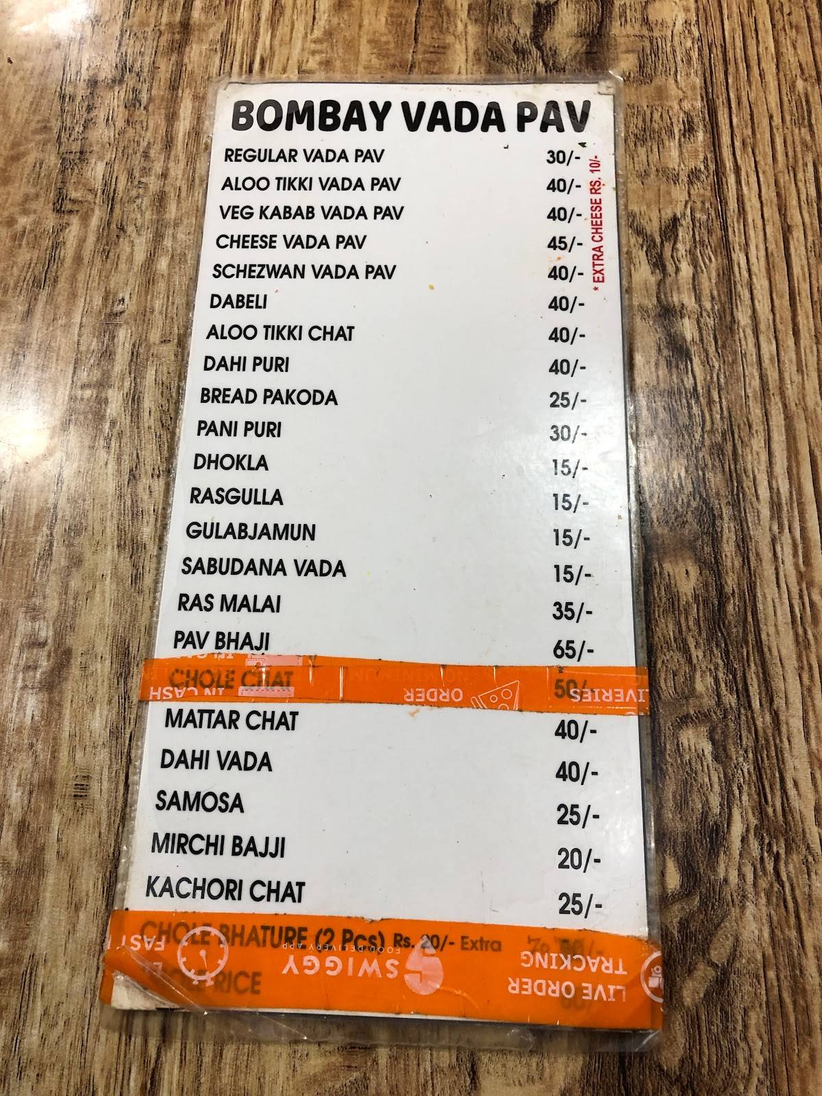 Menu at Bombay Vada Pav, Bengaluru, 11