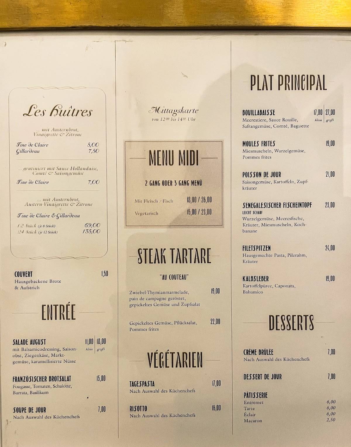 Menu au Brasserie NITZ restaurant, Nuremberg