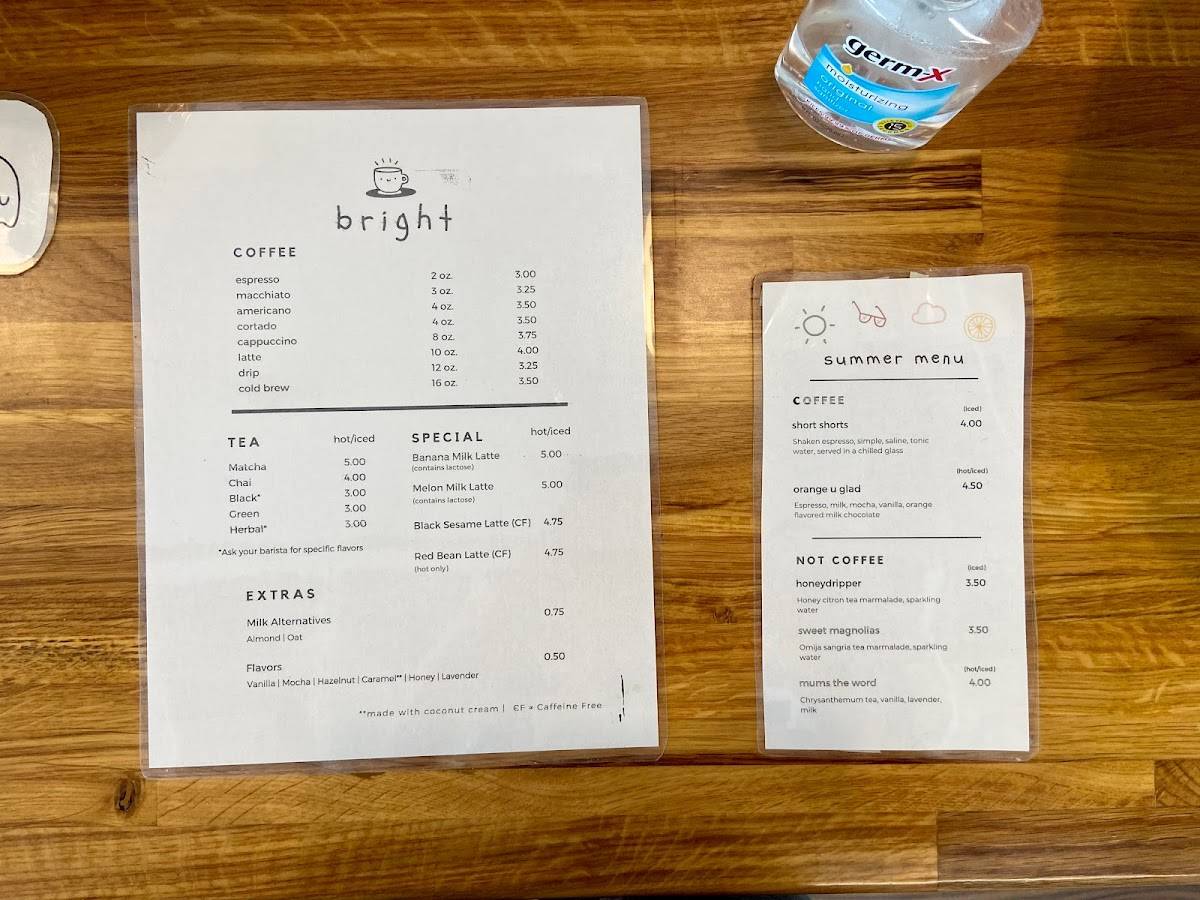 Menu at Bright Coffee restaurant, San Antonio