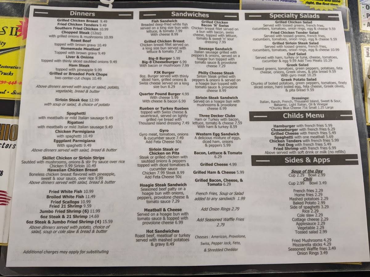 Menu at Brookfield Family Diner restaurant, Brookfield Center