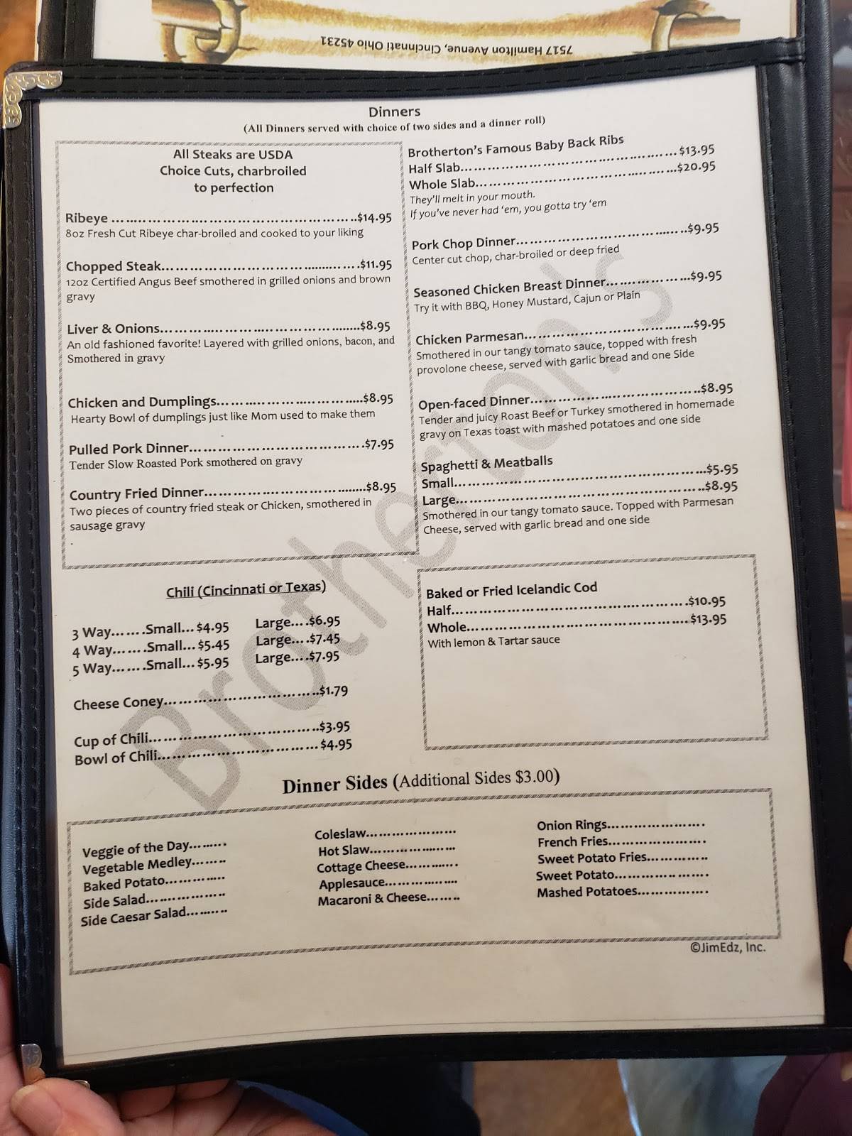Menu at Brotherton's Family Restaurant, Cincinnati