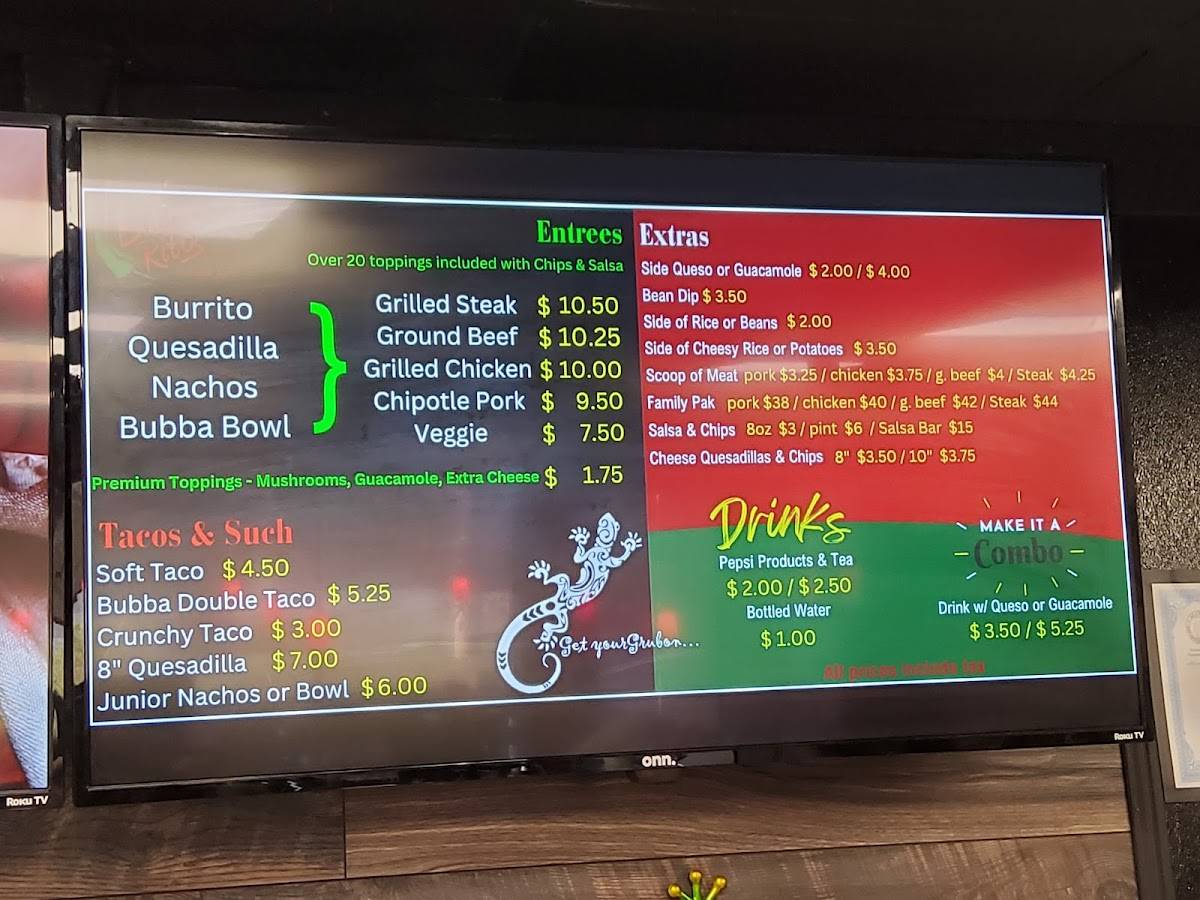 Menu at Bubba Ritos restaurant, Dodge City