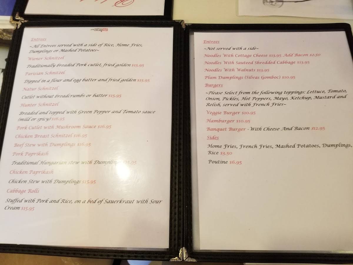 Menu at Budapest Restaurant, Toronto, Danforth Ave