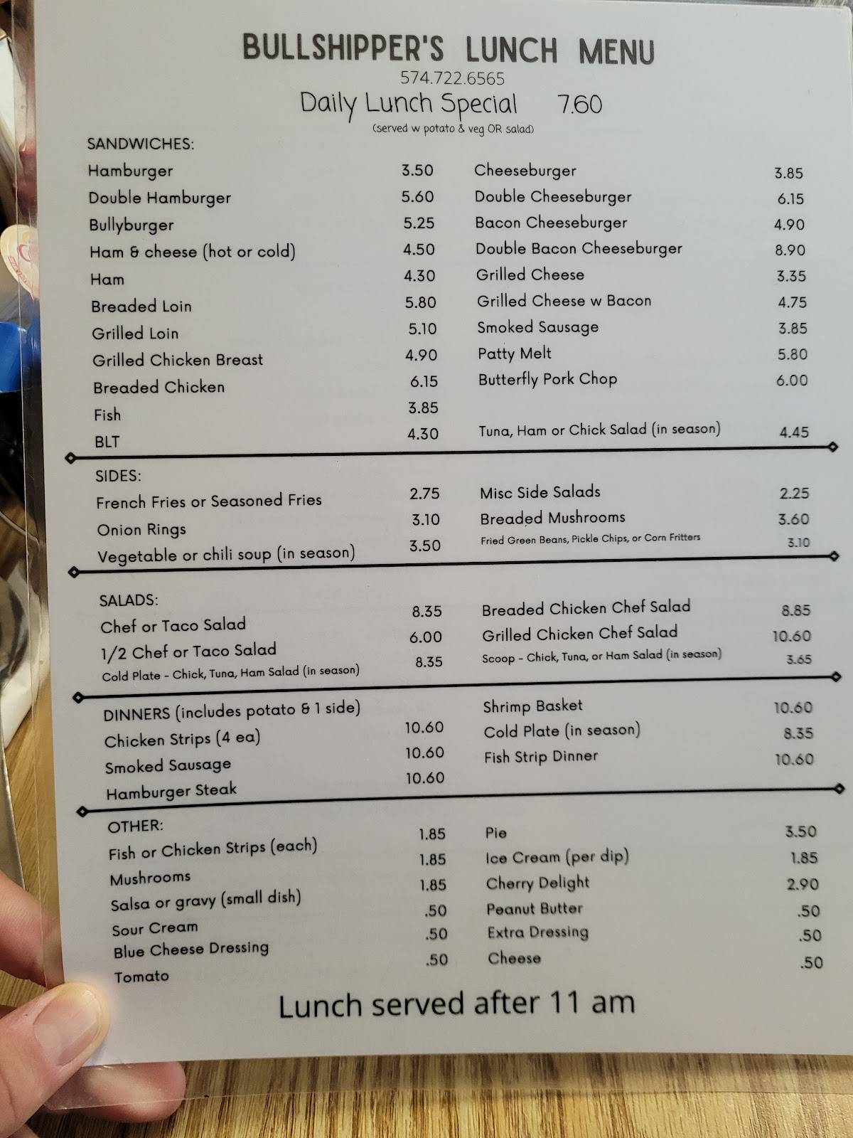 Menu at Bullshipper’s Cafe, Logansport, 830 E Main St