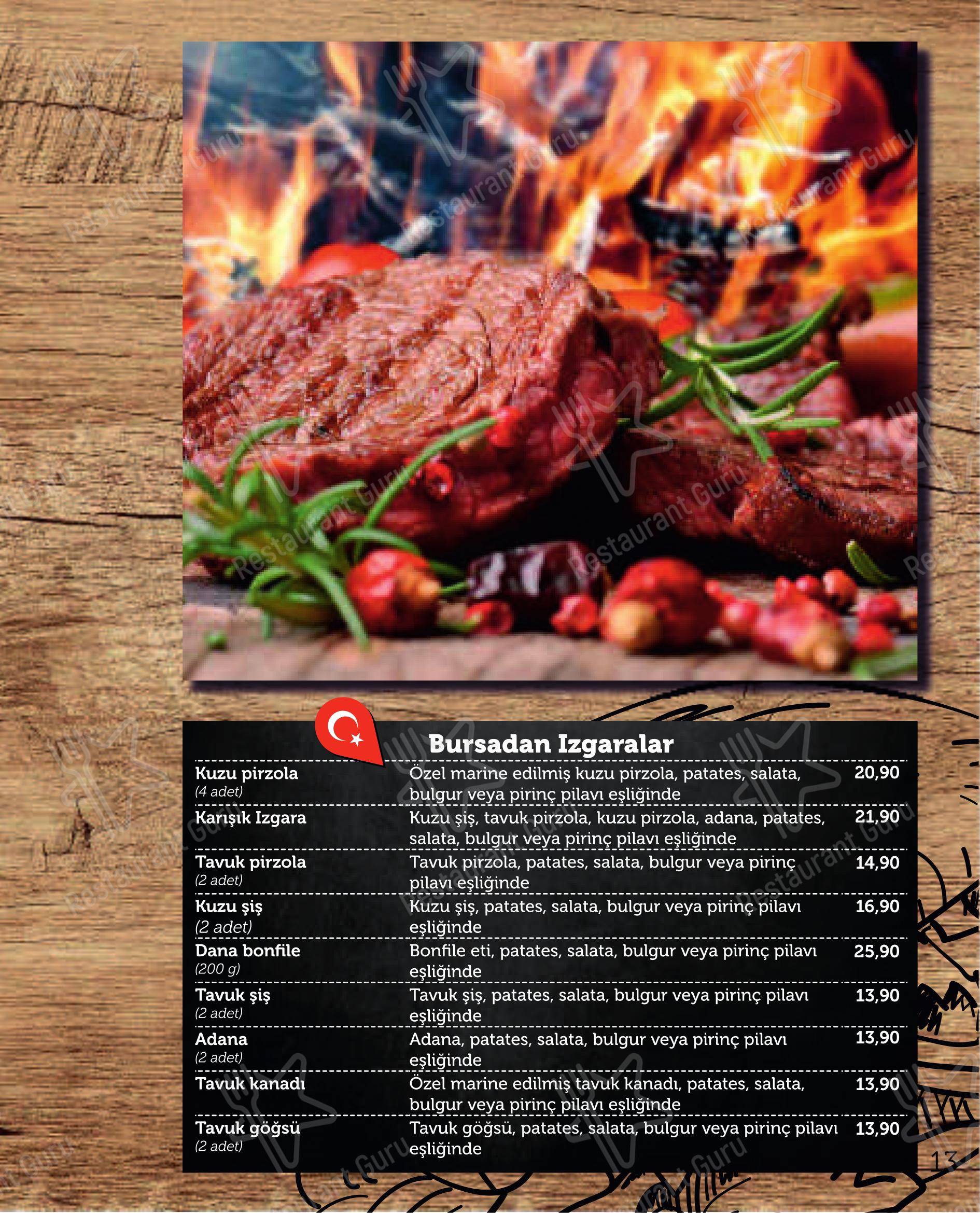 Speisekarte von Bursa Kebap Sarayı restaurant, Saarbrücken