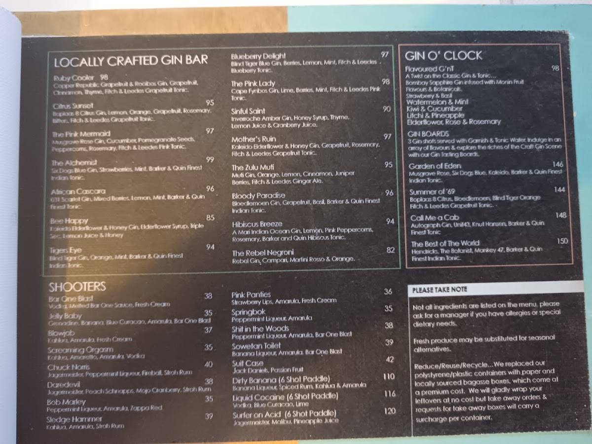 Menu at C-Bali Restaurant, Margate