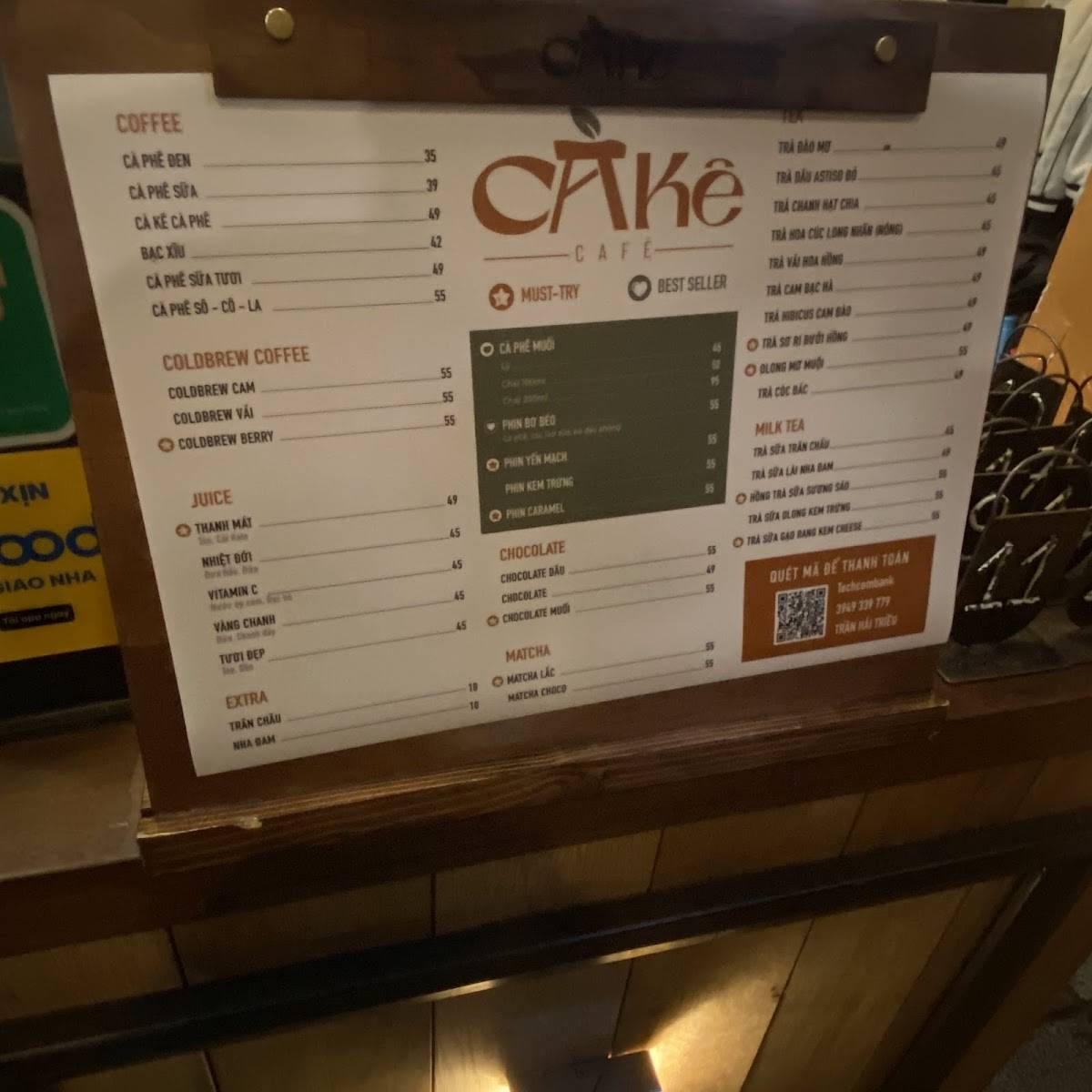 Menu at Cà Kê Café restaurant, Ho Chi Minh City, 29/12 Nguyễn Gia Trí