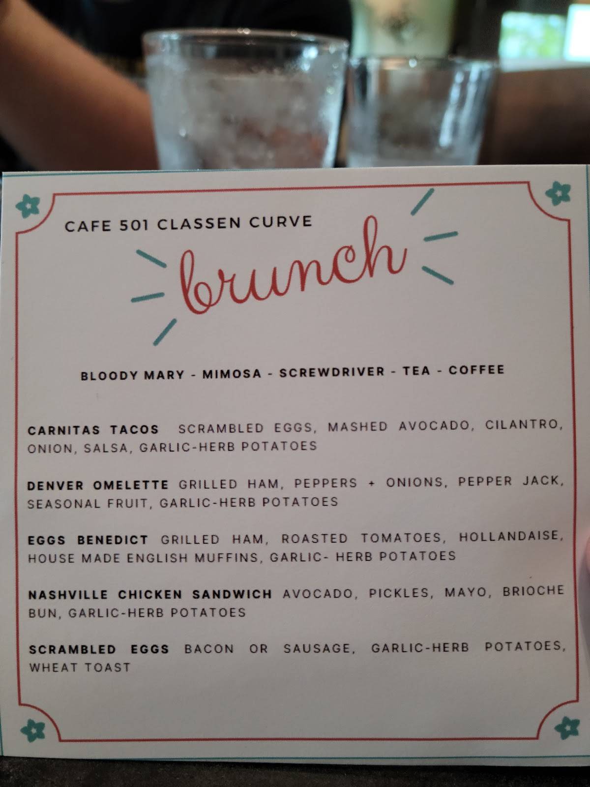 Menu at Cafe 501 Classen Curve, Oklahoma City, NW Grand Blvd