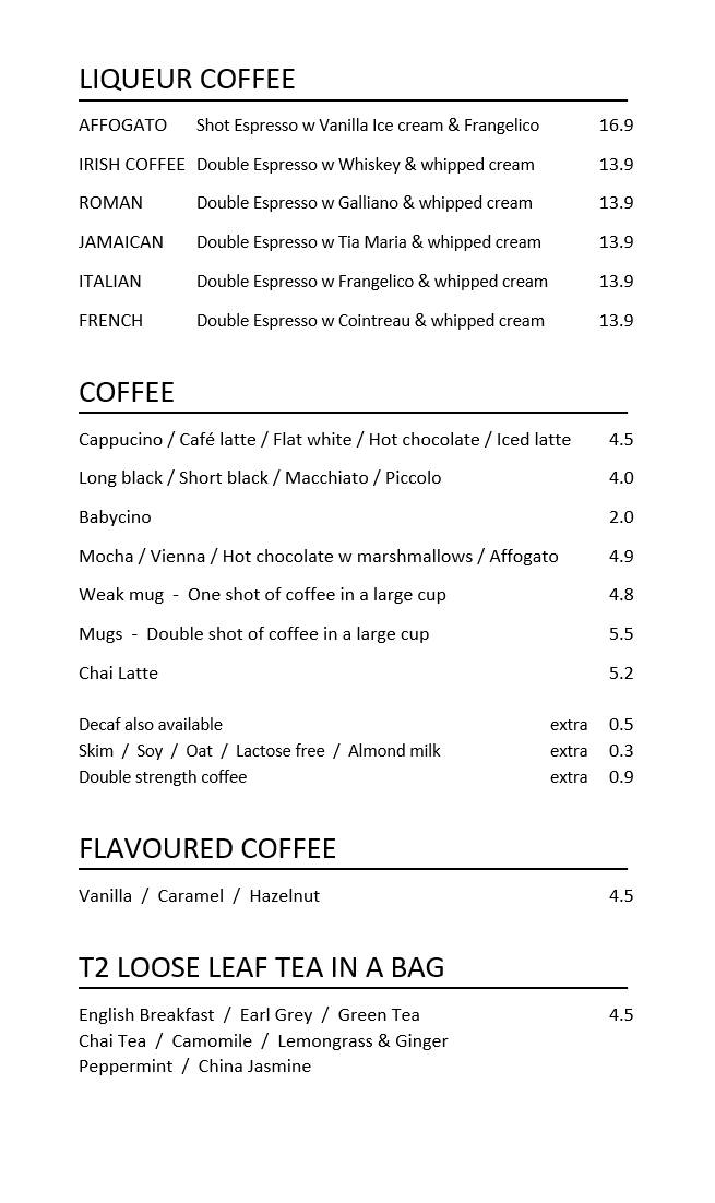 Menu at Cafe 66, Port Macquarie, 1/66 Clarence St