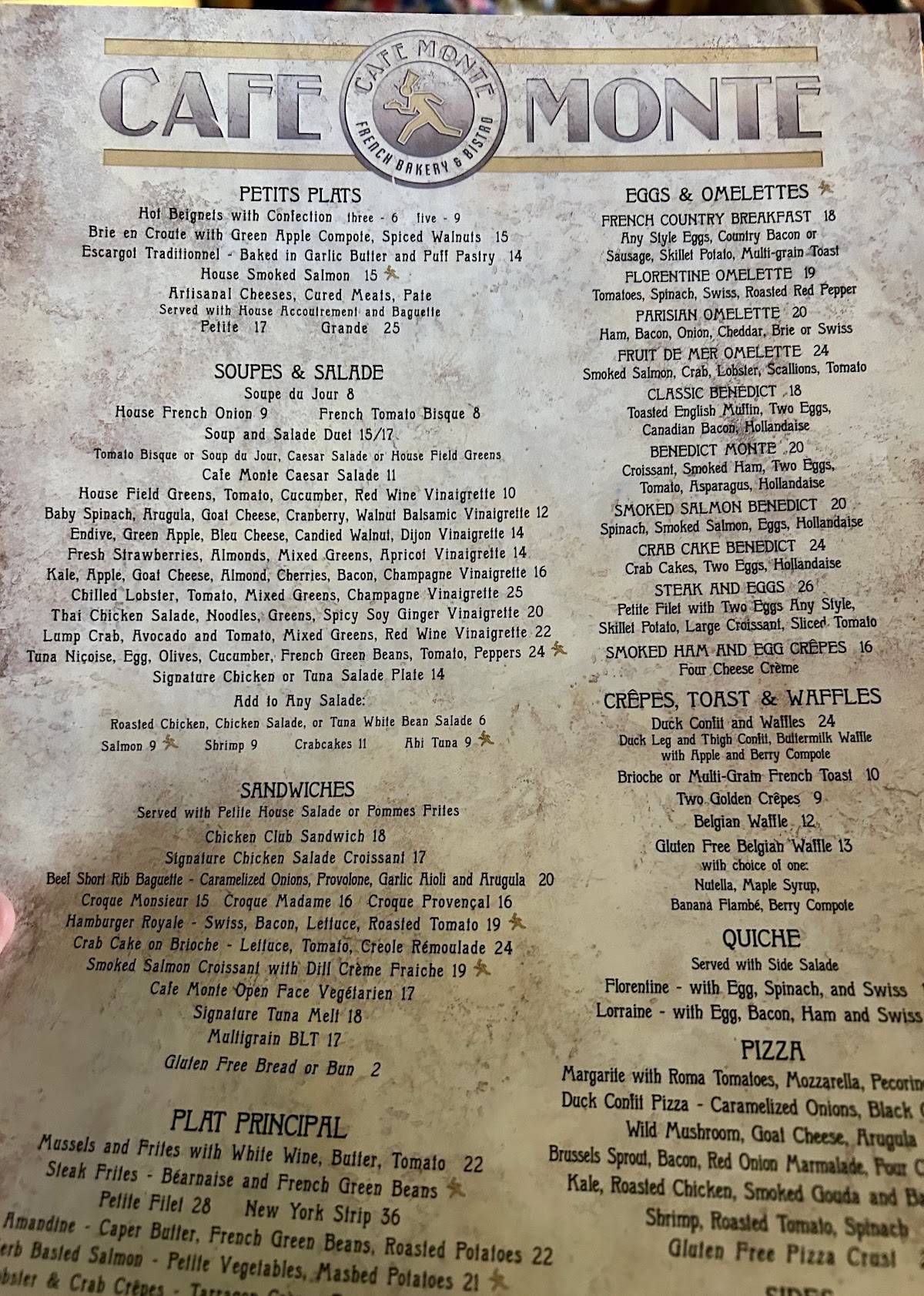 Menu at Cafe Monte French Bakery and Bistro, Charlotte