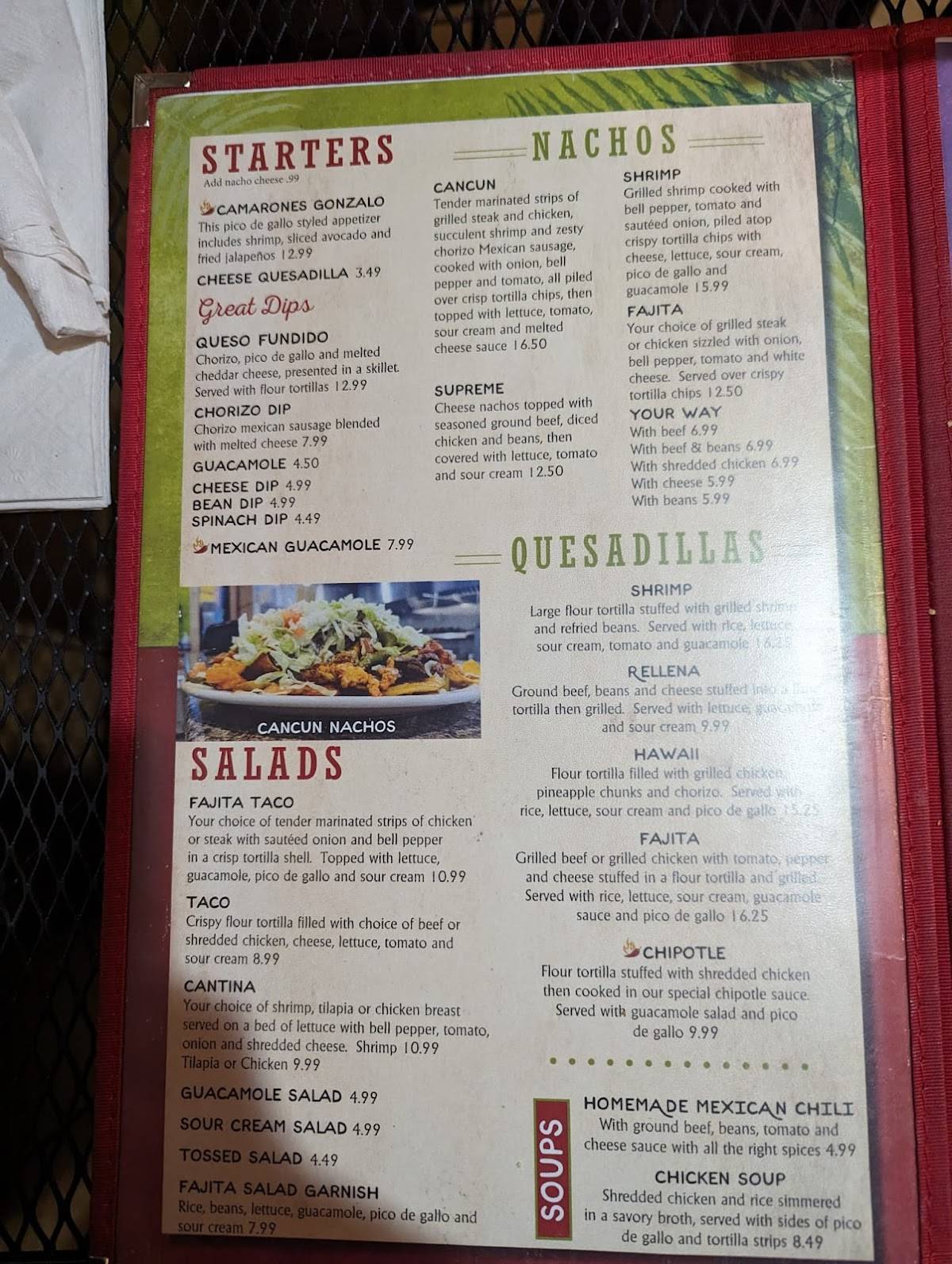 Menu at Cancun Mexican Restaurant & Cantina, Fenton