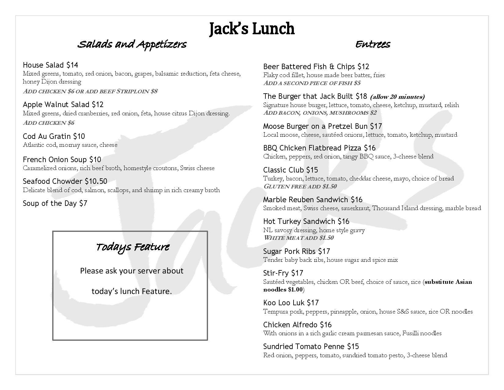 Menu at Capital Hotel restaurant, St. John's