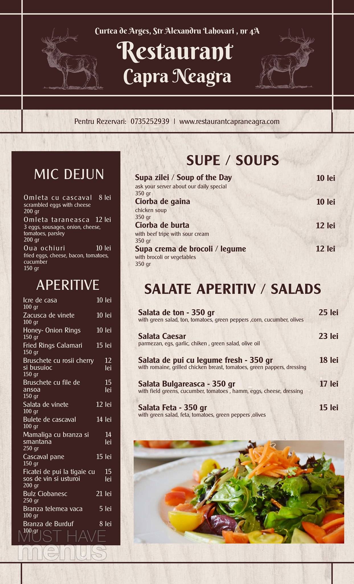 Speisekarte von Restaurant Capra Neagra Curtea de Arges, Argisch